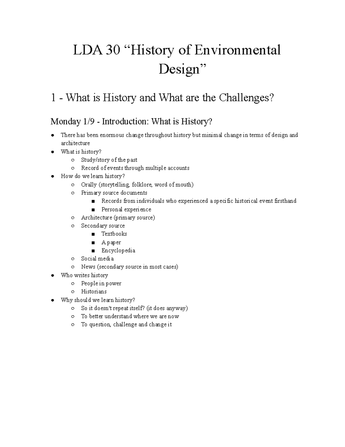 LDA 30 - LDA 30 Lecture Notes - LDA 30 “History of Environmental Design ...