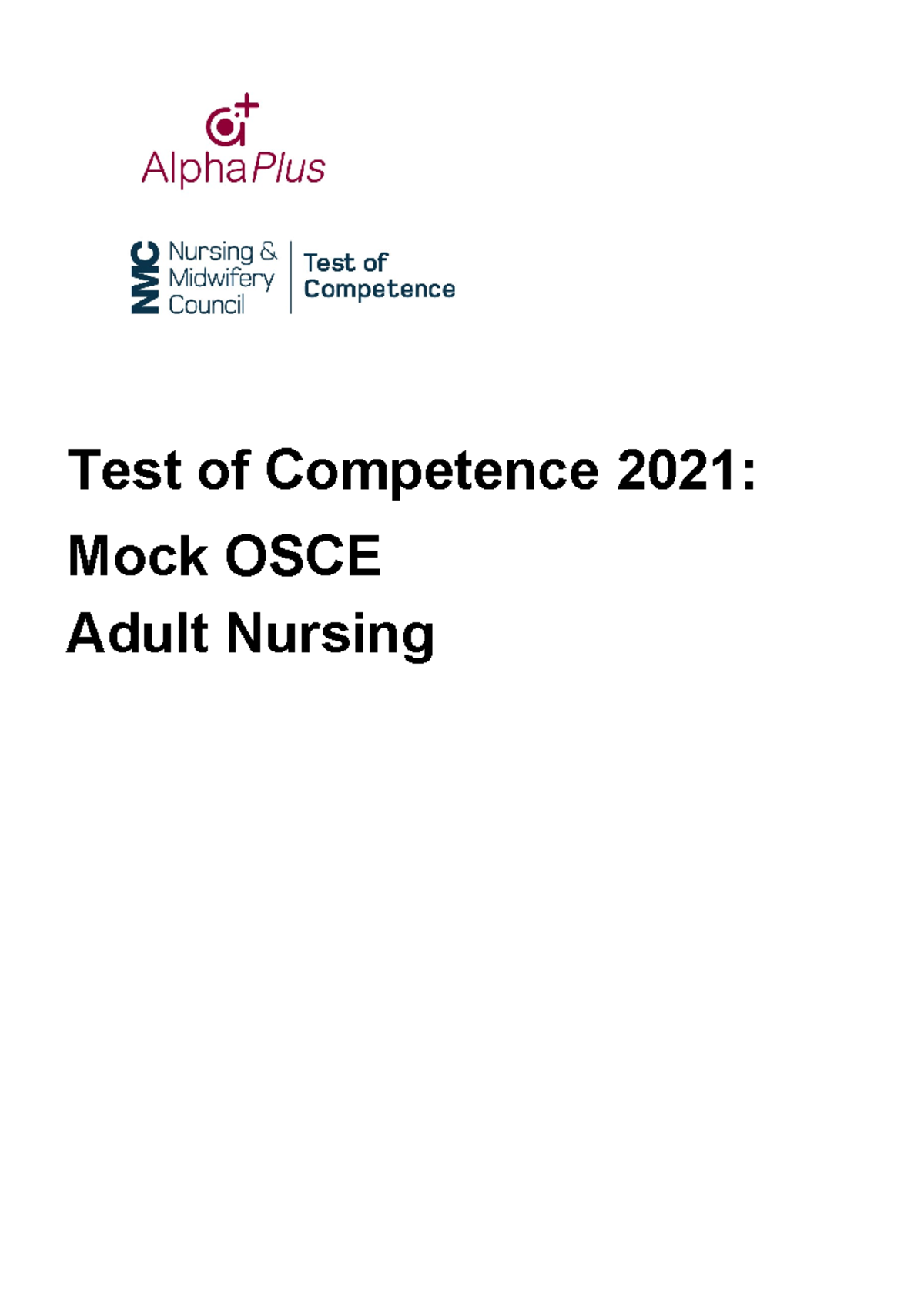 Mock osce rn1 toc 2021 - as titled - Test of Competence 2021: Mock OSCE ...