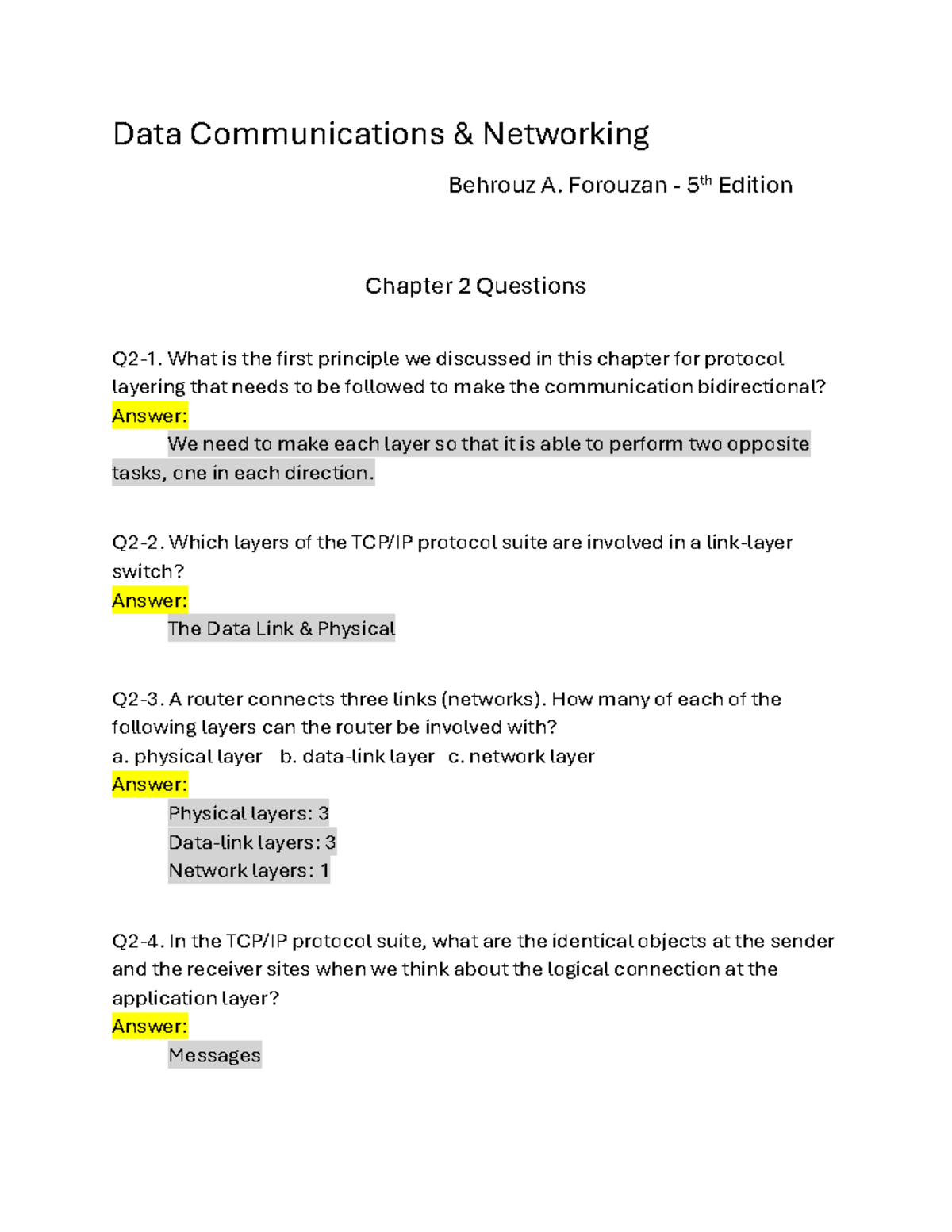 Data Comms. & Trans. Ch2 Questions & Problems - Data Communications ...