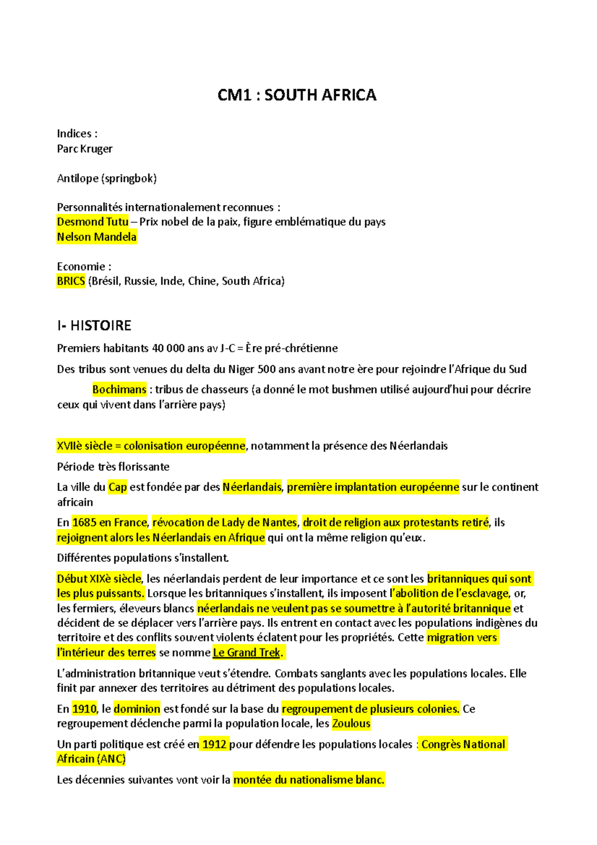 CM1 Afrique du Sud - L1 LEA cours de culture générale - CM1 : SOUTH ...