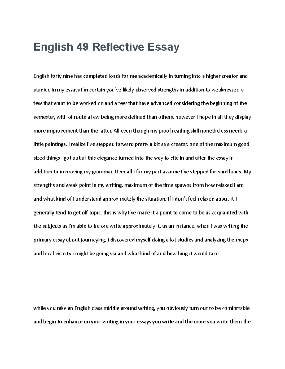 English 49 Reflective Essay - English 49 Reflective Essay English forty ...