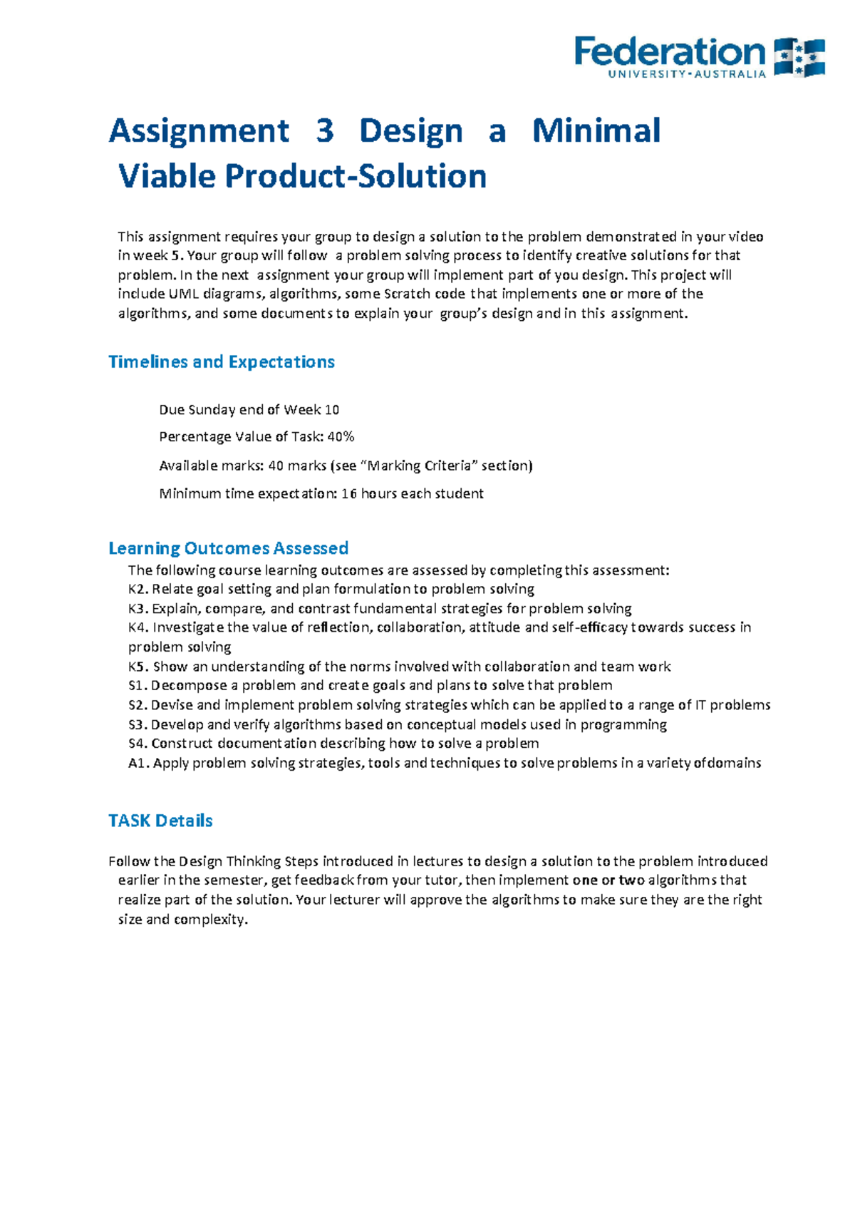 Itech 1101 Assignment 3 Design A Minimal Viable Solution 2024 V5 8 Assignment 3 Design A