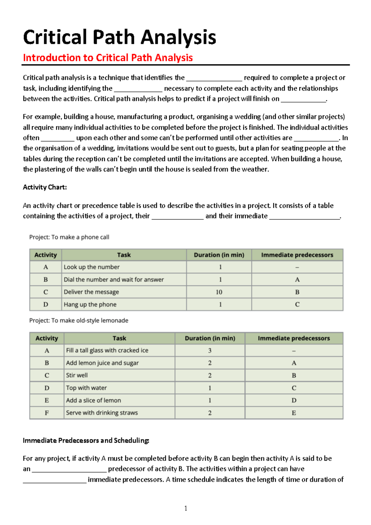 Critical Path Analysis Notes - Critical Path Analysis Introduction to ...