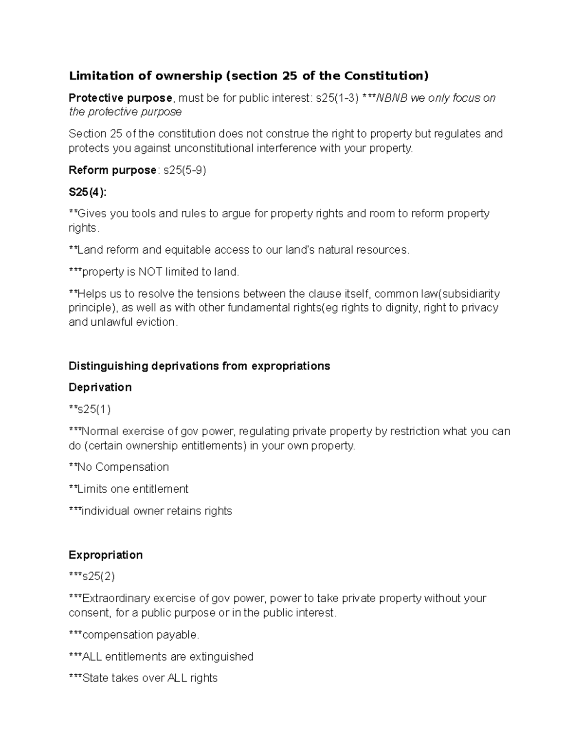 SAR Lecture Notes section 25 constitution - Limitation of ownership ...