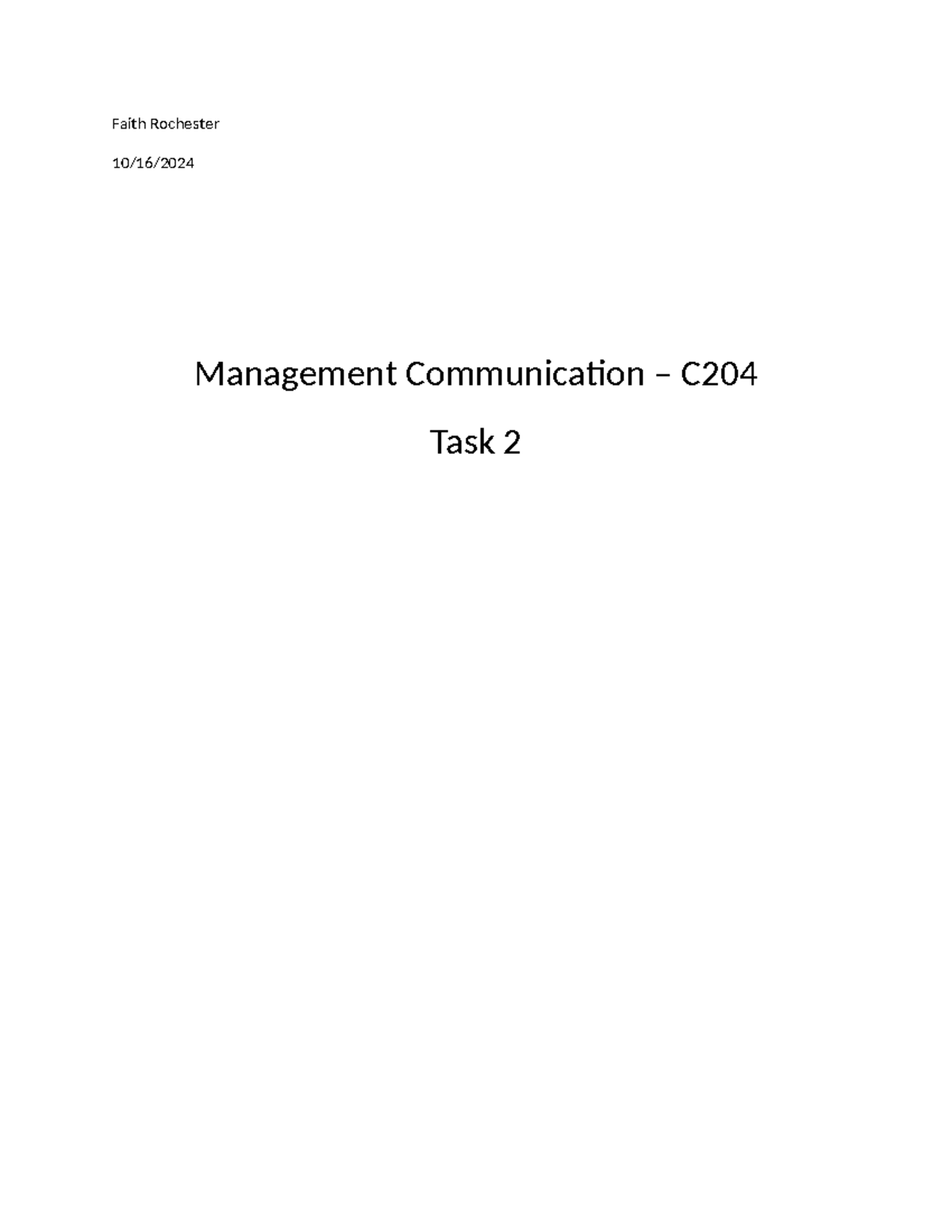 C204 - Task 2 - Task 2 - Faith Rochester 10/16/ Management ...