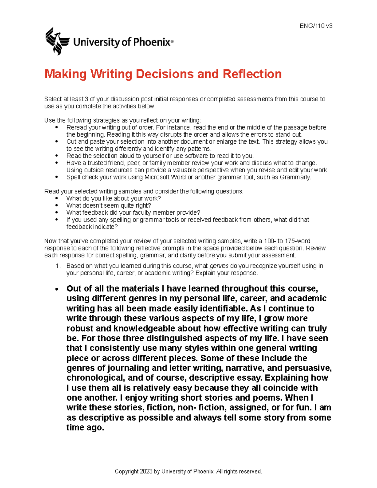 Eng110 v3 wk5 making writing decisions and reflection - ENG/110 v ...