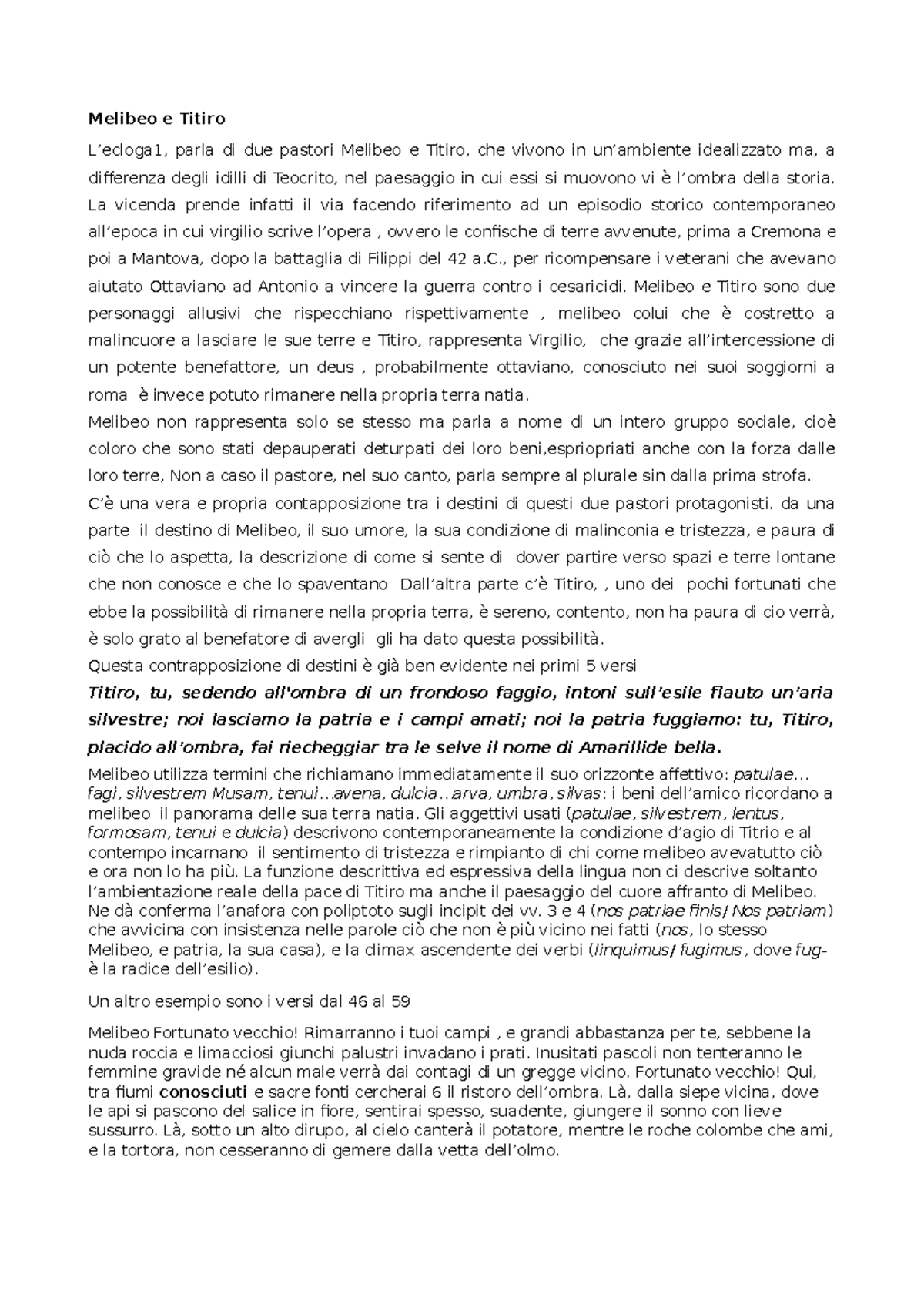 Melibeo e Titiro - La vicenda prende infatti il via facendo riferimento ...