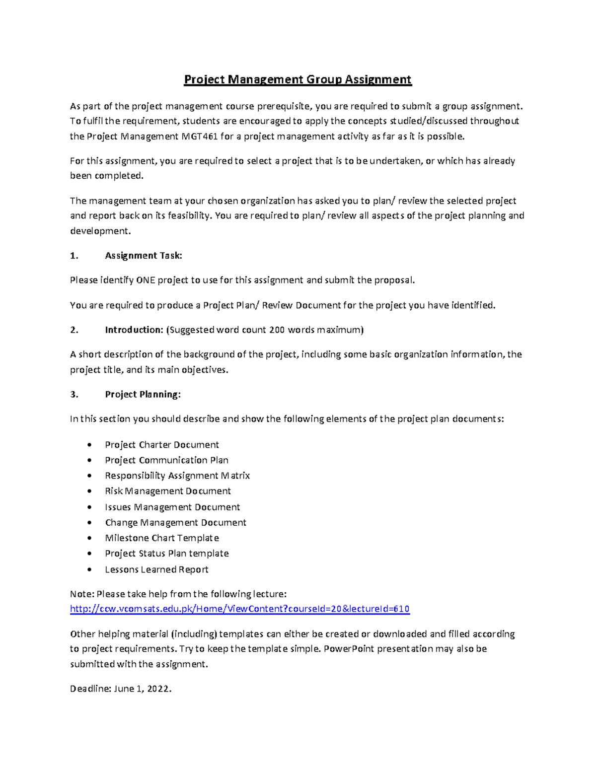 Project Management Group Assignment - To fulfil the requirement ...