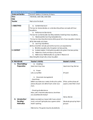 Describing Graph - Explicit Lesson Plan in Grade 8 - LESSON PLAN IN ...