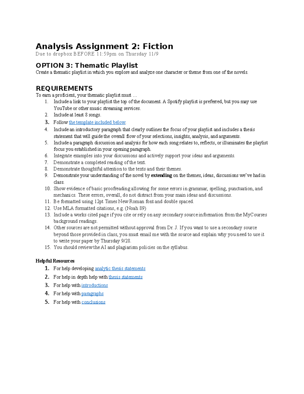 Analysis Assignment 2 Fiction Option 3 FA23 - Analysis Assignment 2 ...