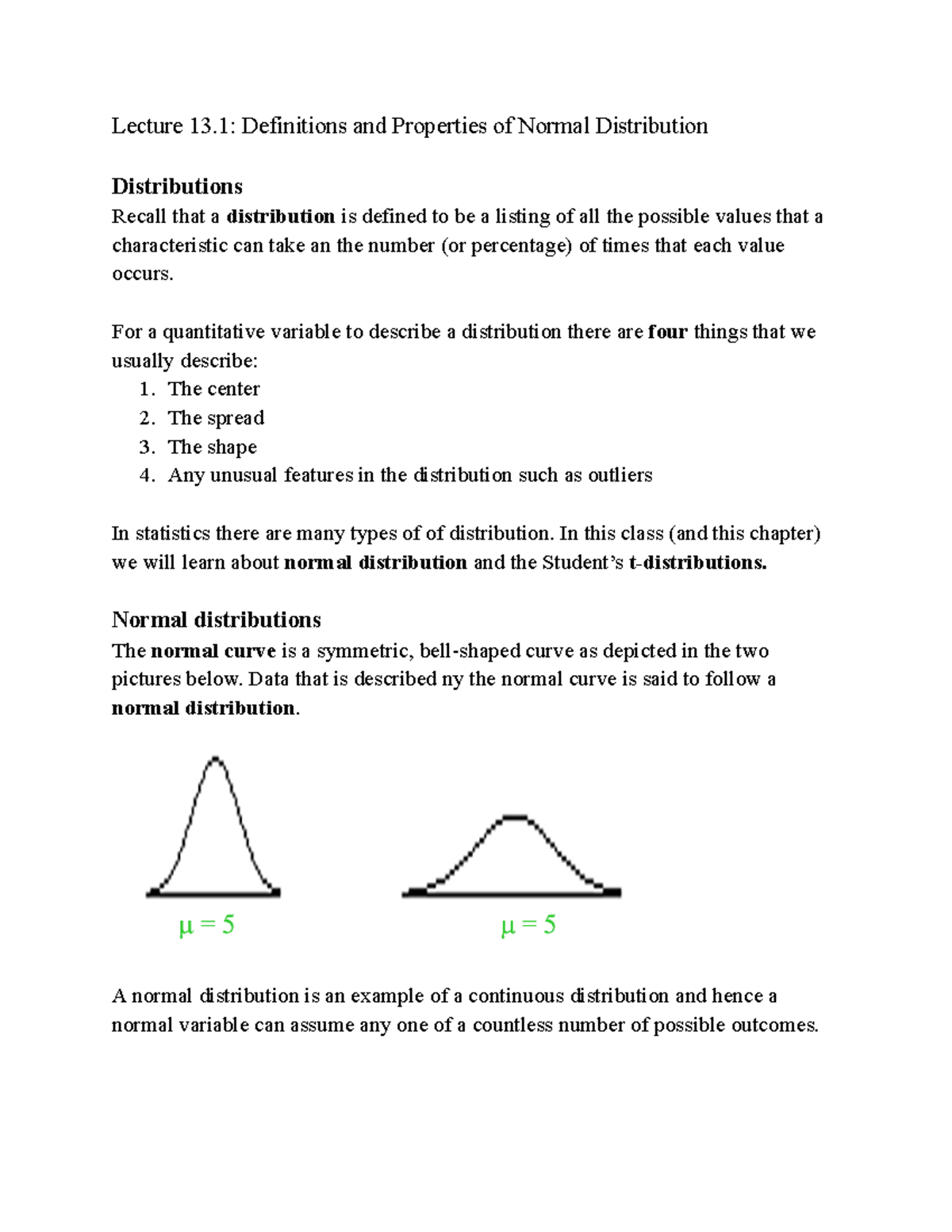 Stats module 6 - Lecture 13: Definitions and Properties of Normal ...