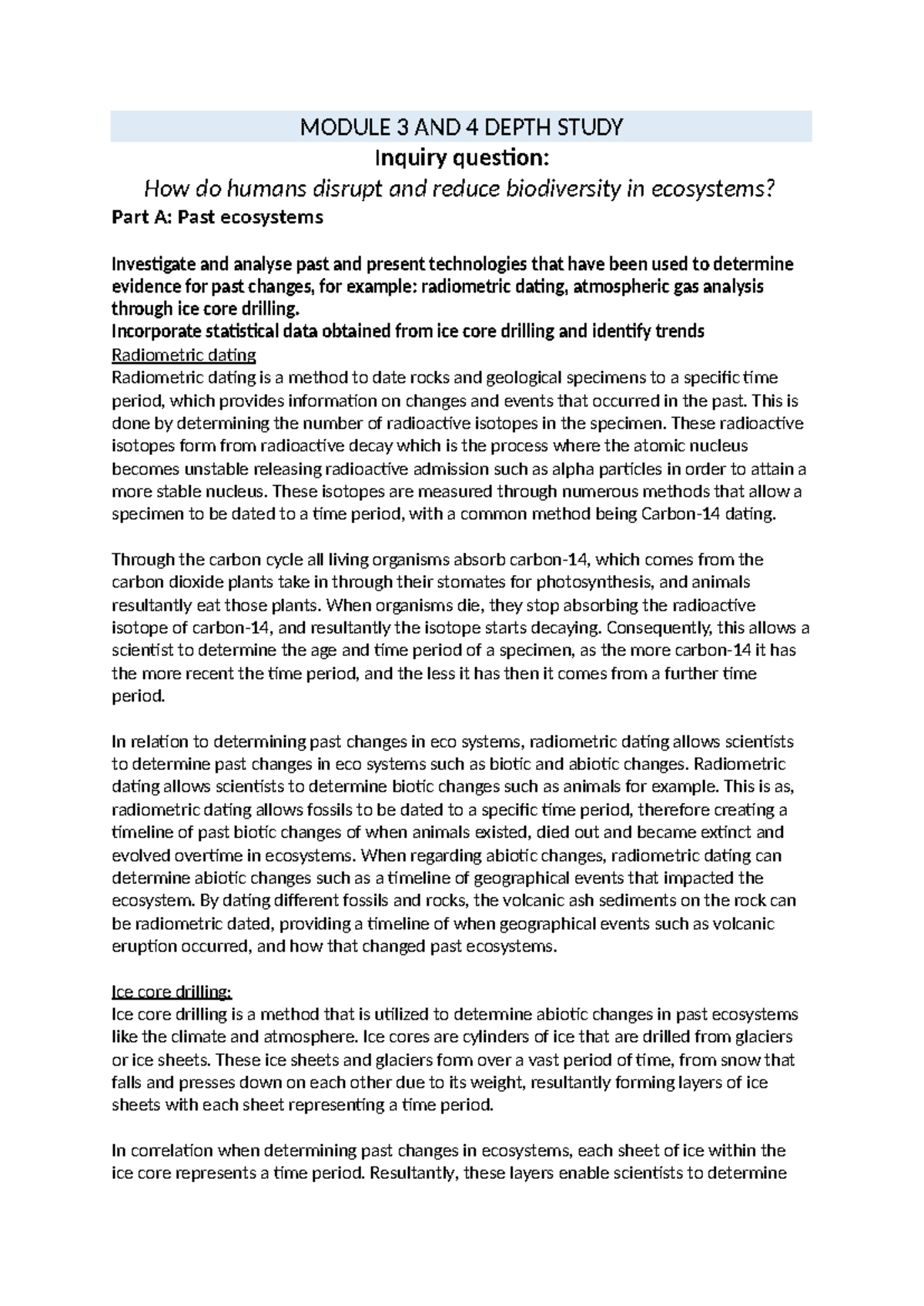 Biology- depth study - MODULE 3 AND 4 DEPTH STUDY Inquiry question: How ...