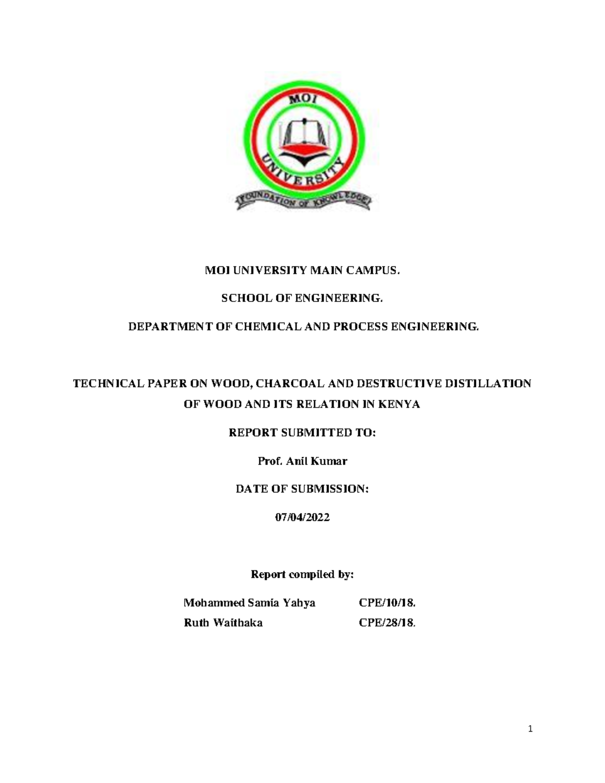 Wood, charcoal & destructive distillation of wood - MOI UNIVERSITY MAIN ...