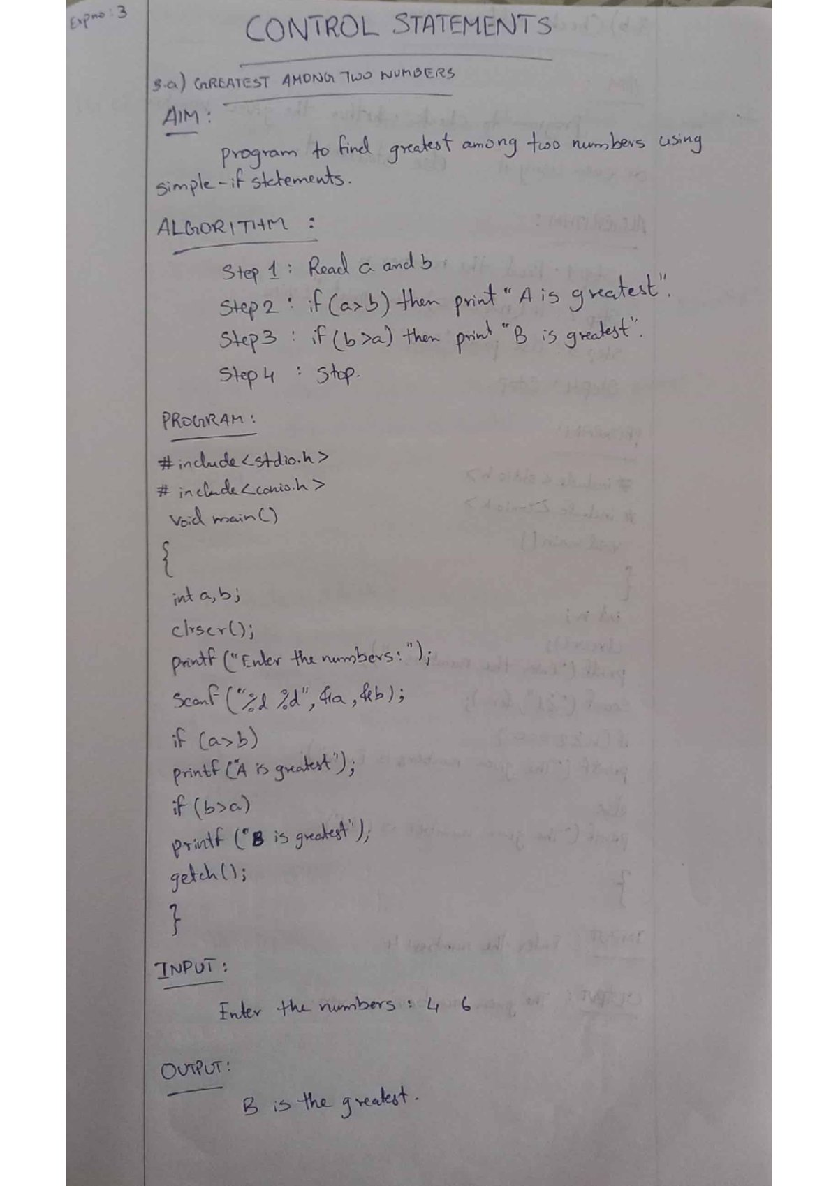 PPS Assignment 2 - Expno 3 CONTROL STATEMENTS 3) GREATEST AMONG Two ...