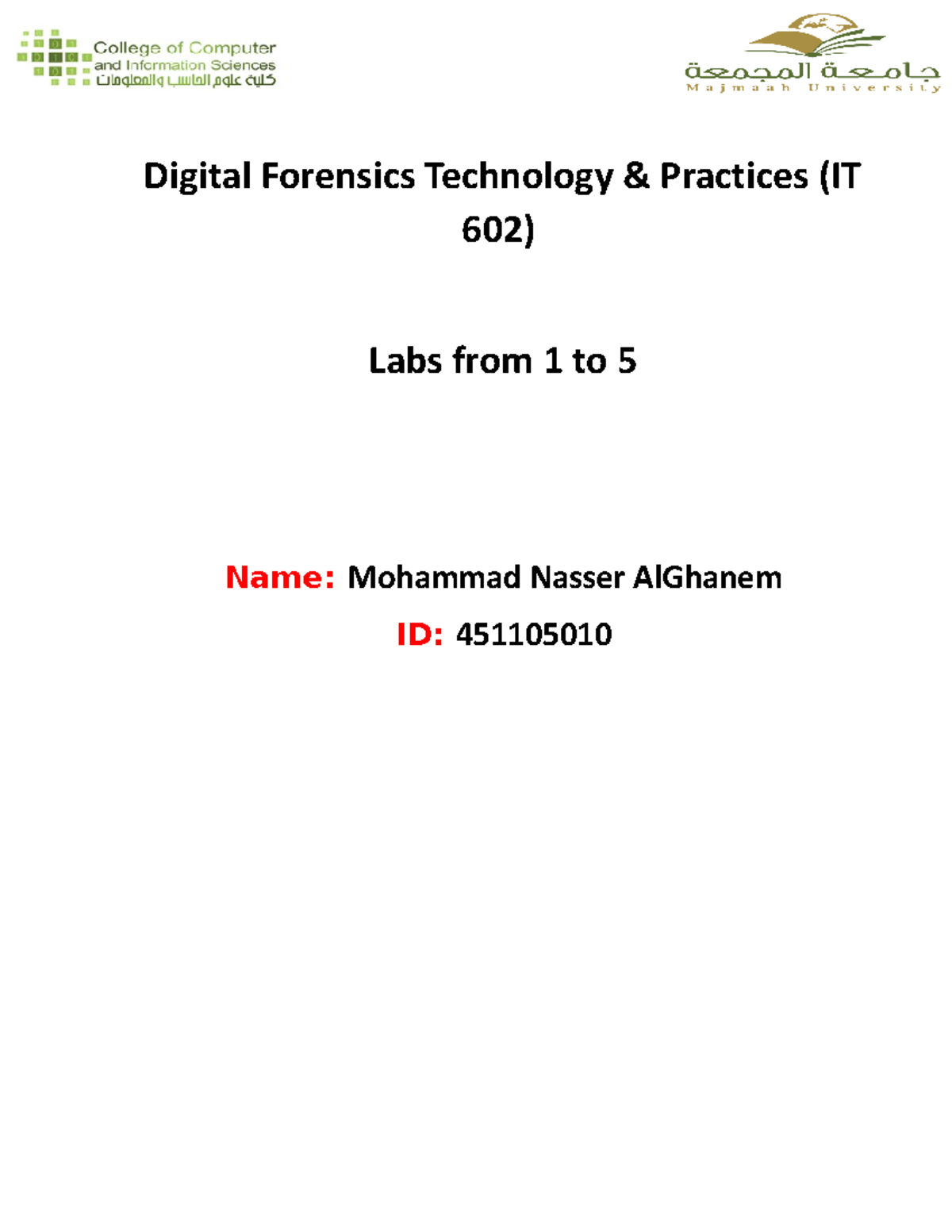 Lab Manual - IT 602 - Module 3 - Digital Forensics Technology & Practices (IT 602) Labs from 1 ...