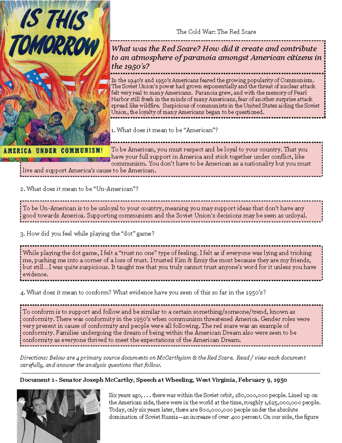 Copy of The Cold War The Red Scare - The Cold War: The Red Scare What ...