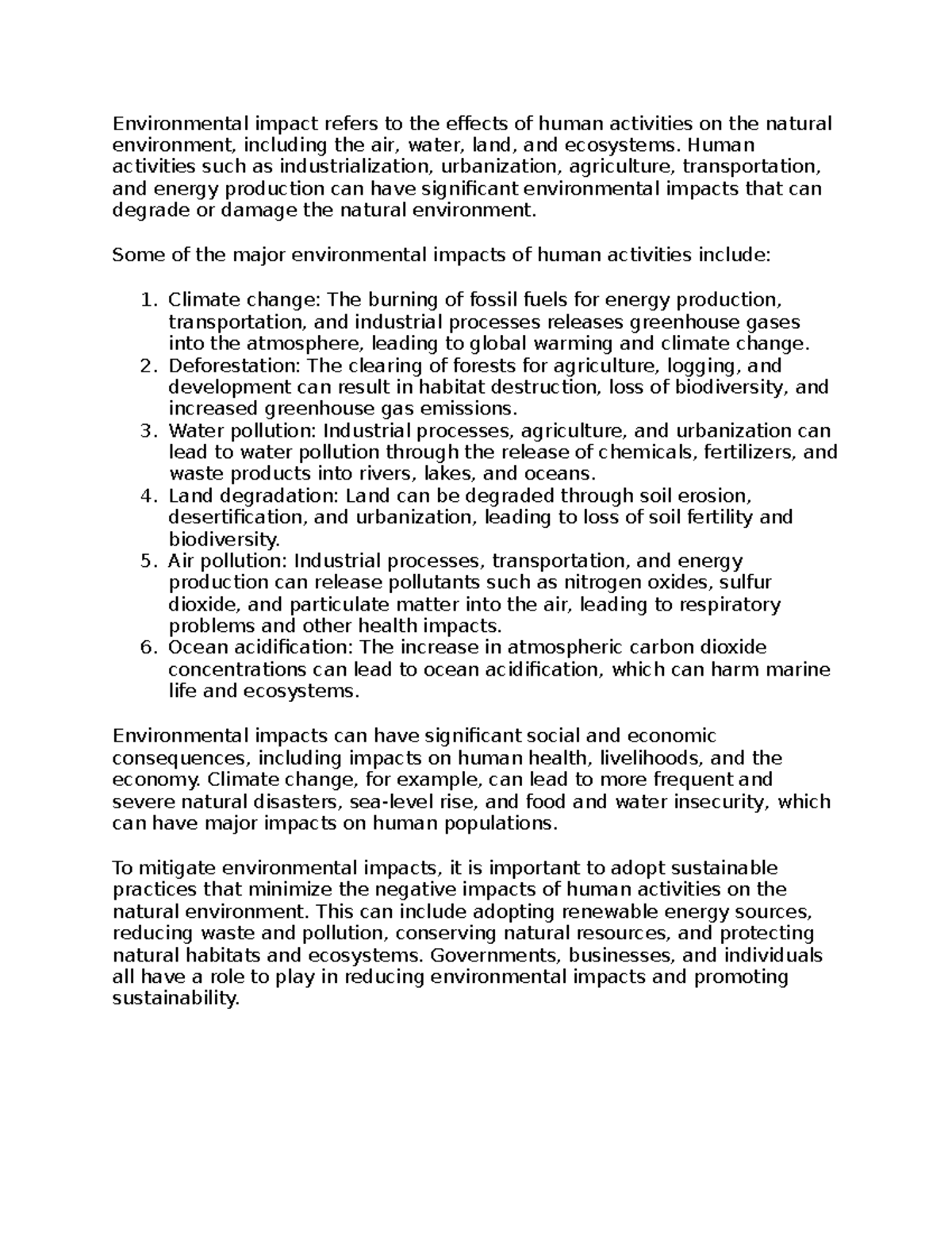 Environmental Impact - Human activities such as industrialization ...