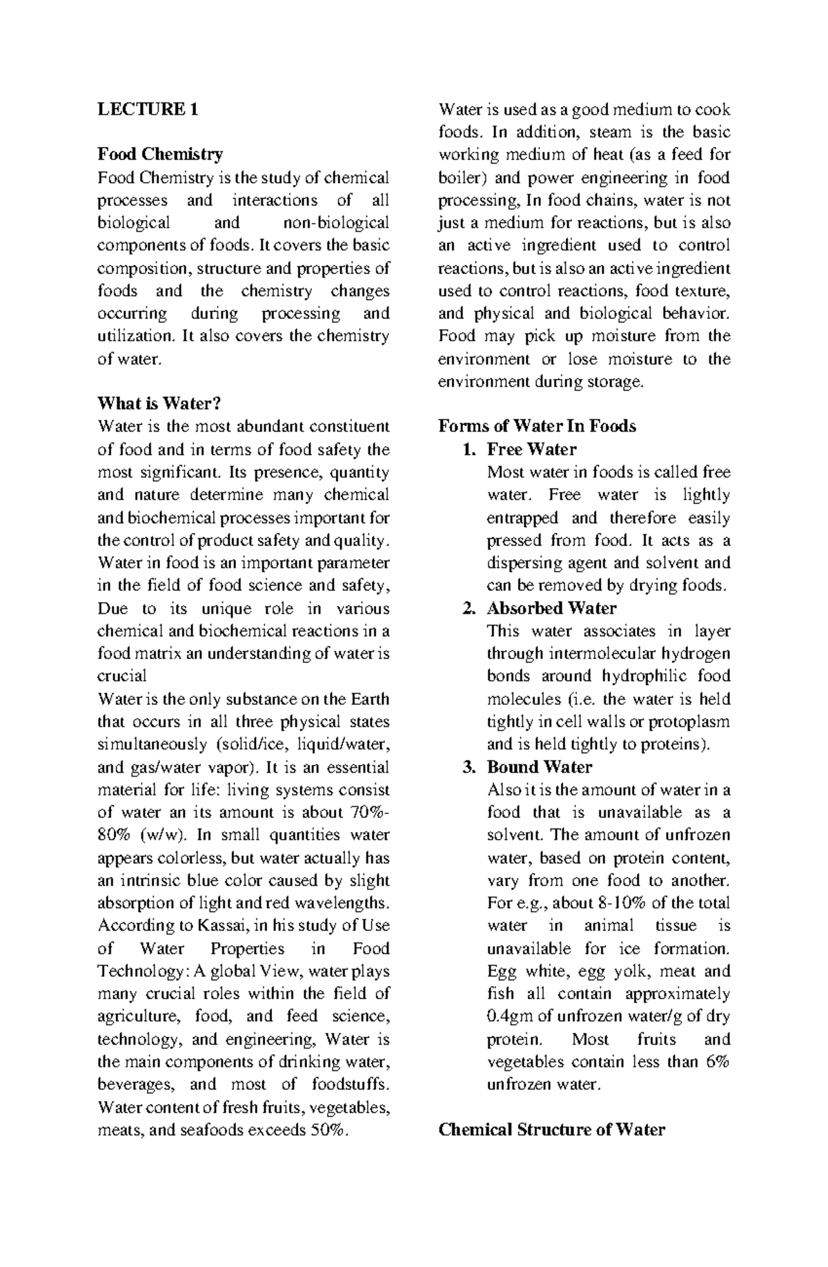 Food-Chemistry-PDF - hey - LECTURE 1 Food Chemistry Food Chemistry is ...
