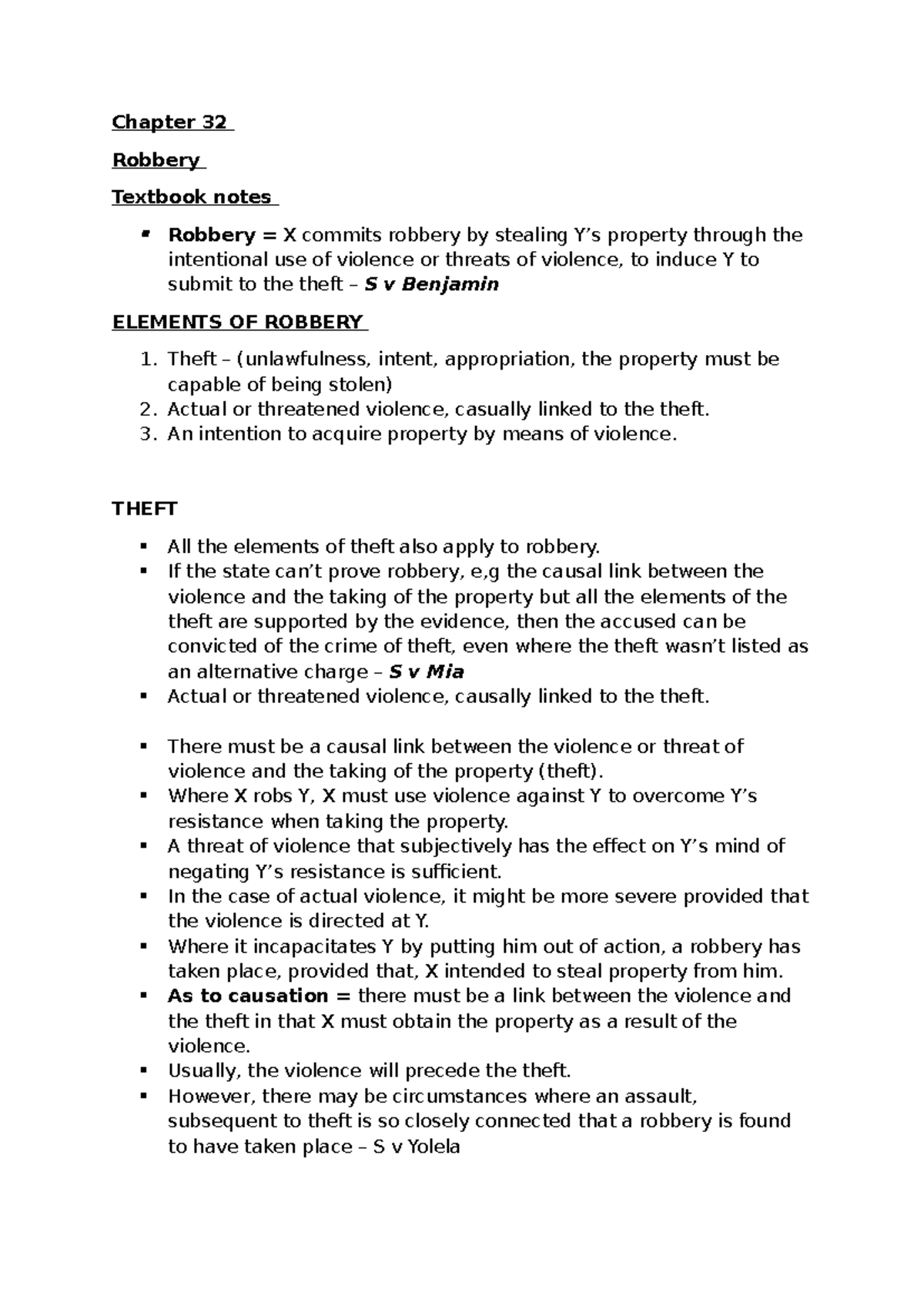 Chapter 32 Robbery - Extra notes - Chapter 32 Robbery Textbook notes ...