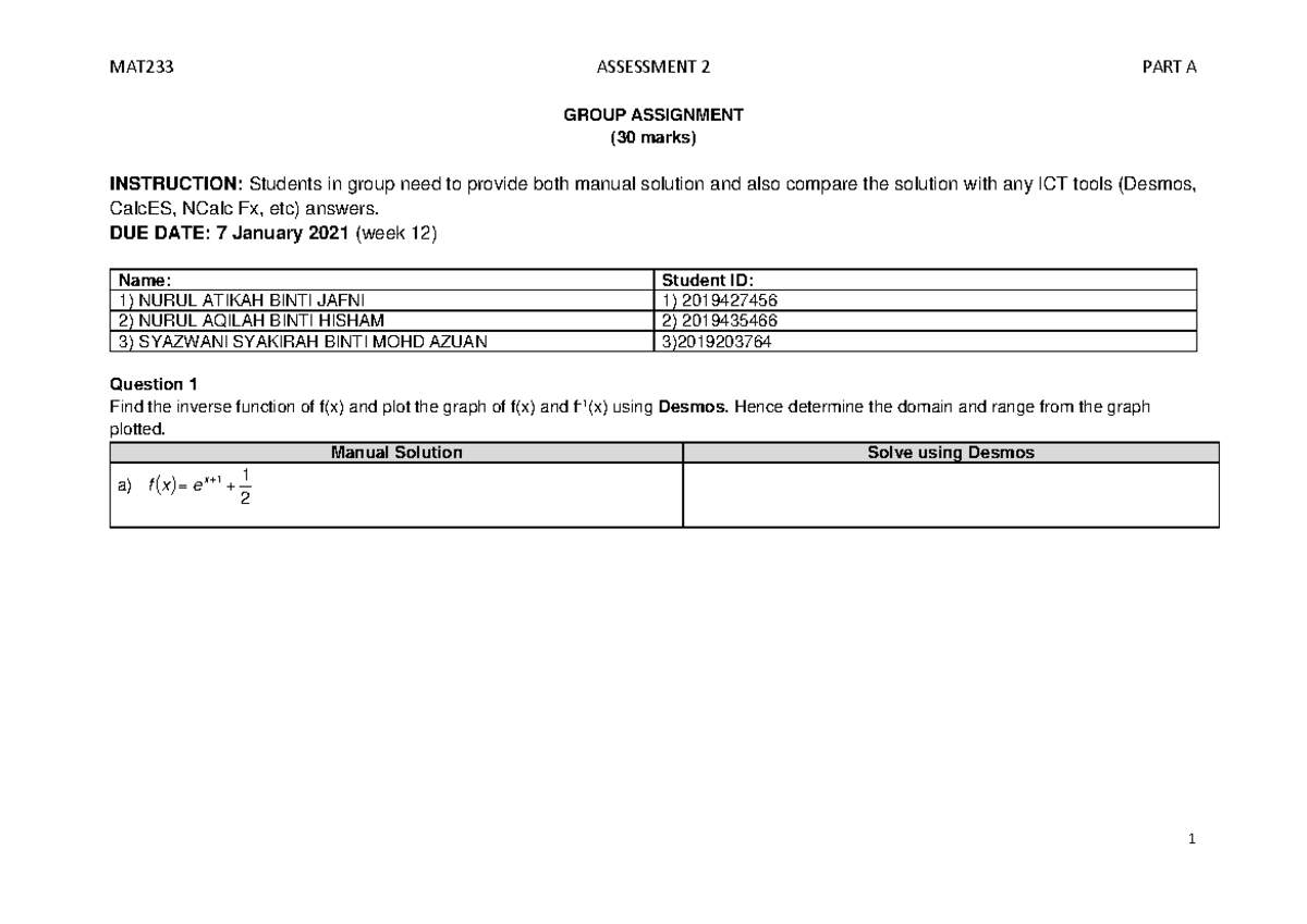 MAT233-Assessment 2 Group Assignment (Part A) - Calculus II - UiTM - Studocu