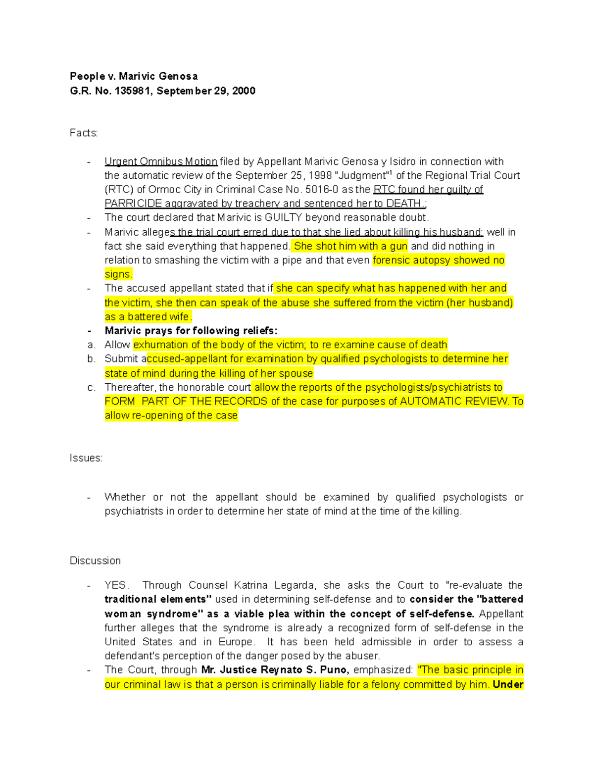 People v. marivic genoso - People v. Marivic Genosa G. No. 135981 ...