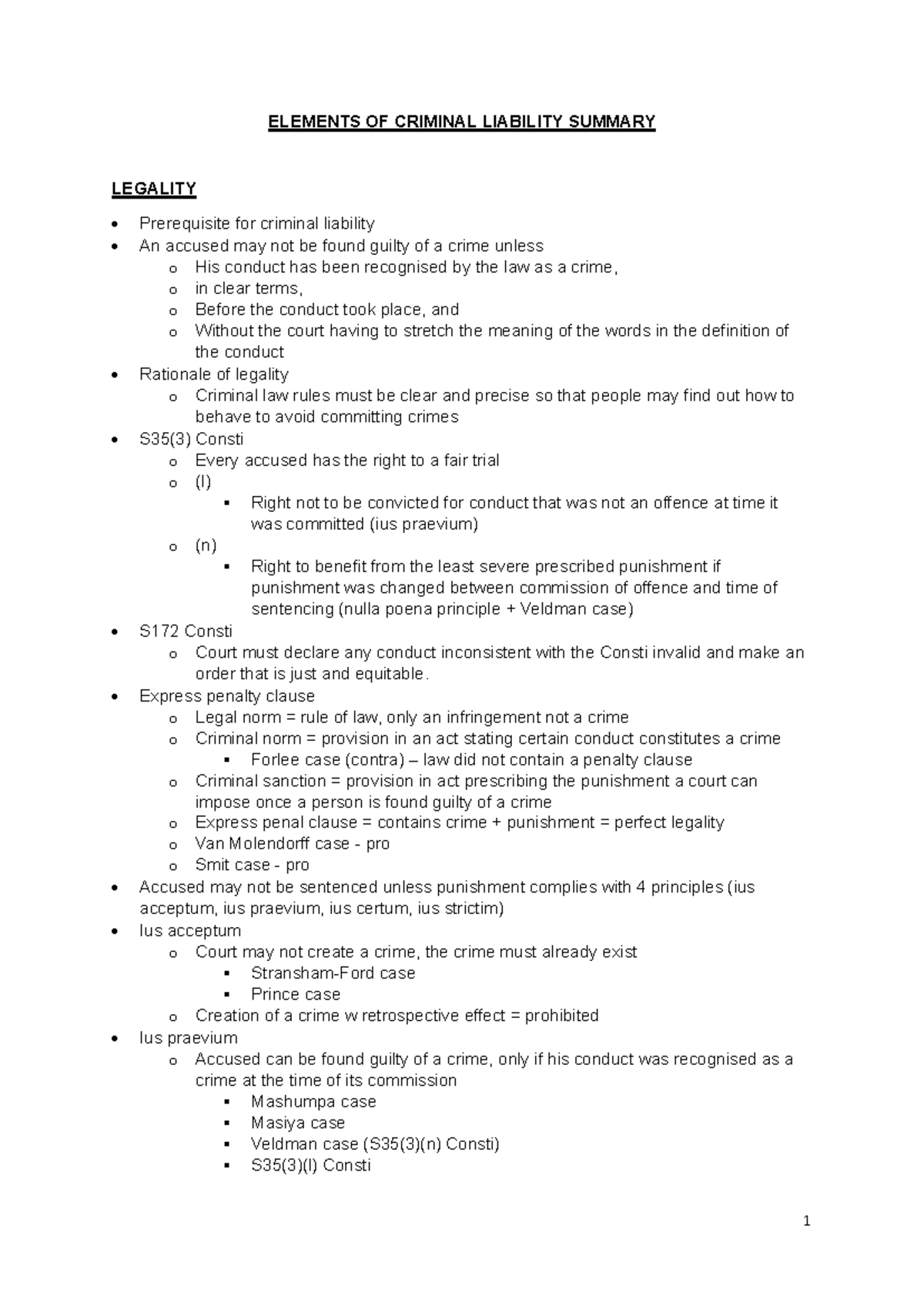 Elements of Criminal Liability Summary - ELEMENTS OF CRIMINAL LIABILITY ...