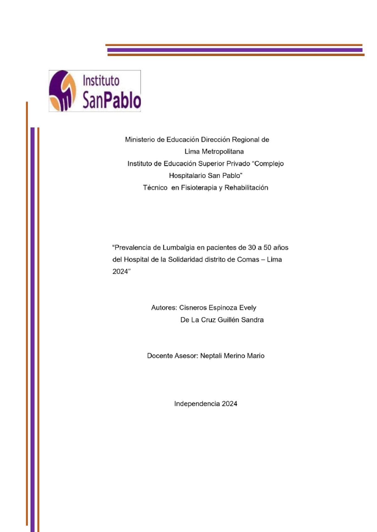 Avance de rtesisss - ADASDAS - REALIDAD PROBLEMATICA El dolor de ...