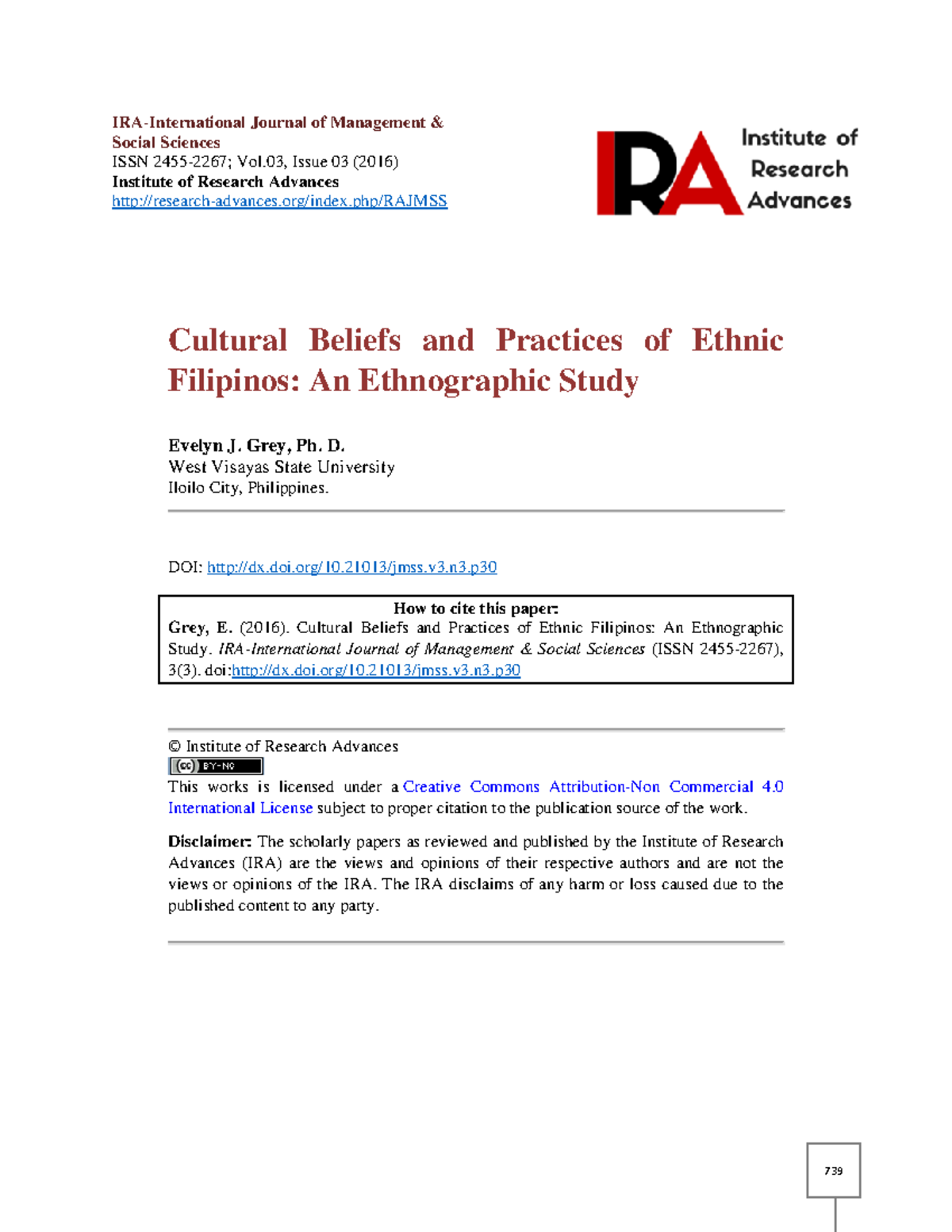 A sample of ethnographic research - IRA-International Journal of ...