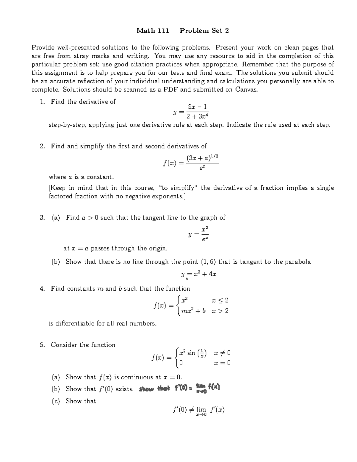 Math111 PS2 - Practice Qs+Solutions - Math 111 Problem Set 2 Provide ...