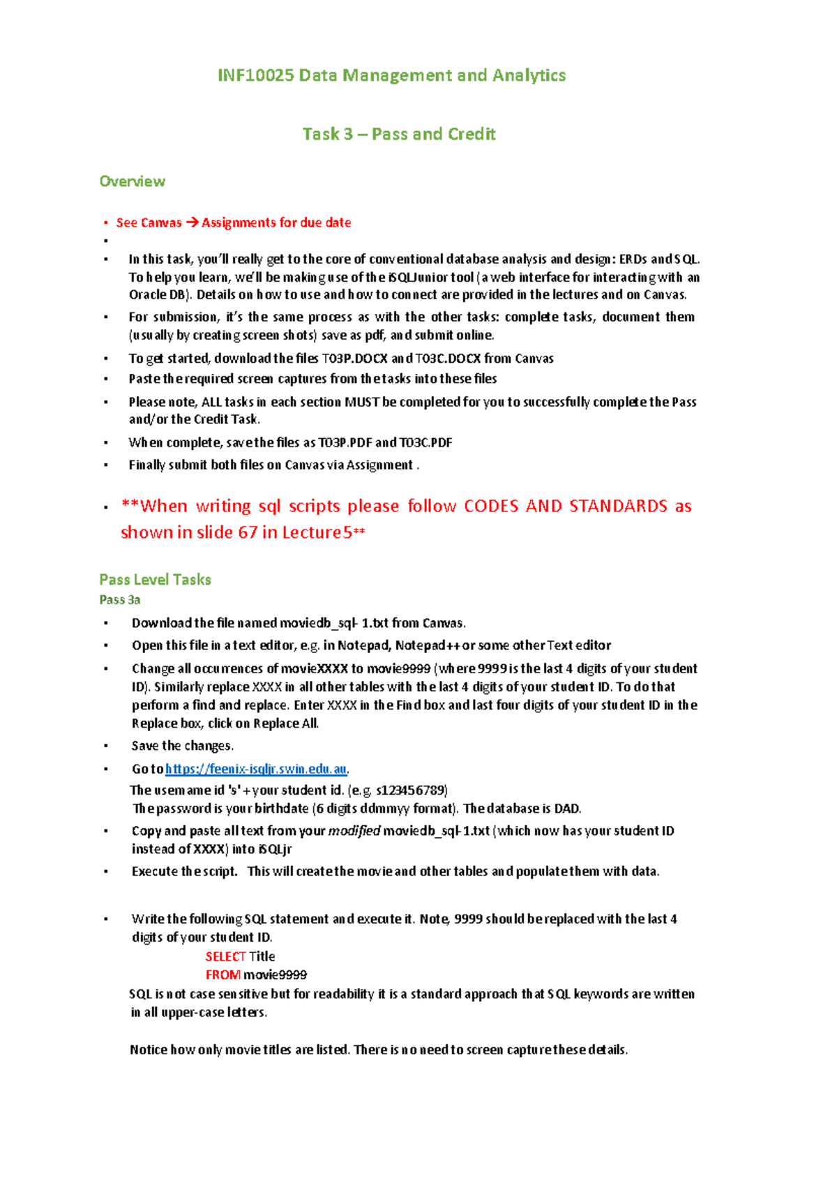 INF10025 Tasks 03 - Specification of Task 3 - INF10025 Data Management and Analytics Task 3 ...