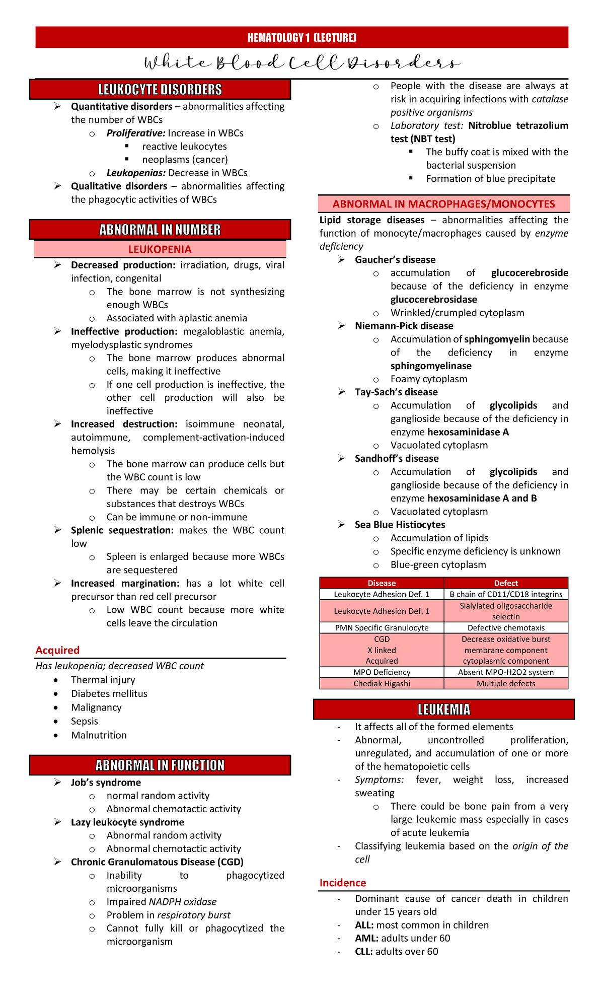Lecture Lesson 10. White Blood Cell Disorders - Quantitative disorders ...
