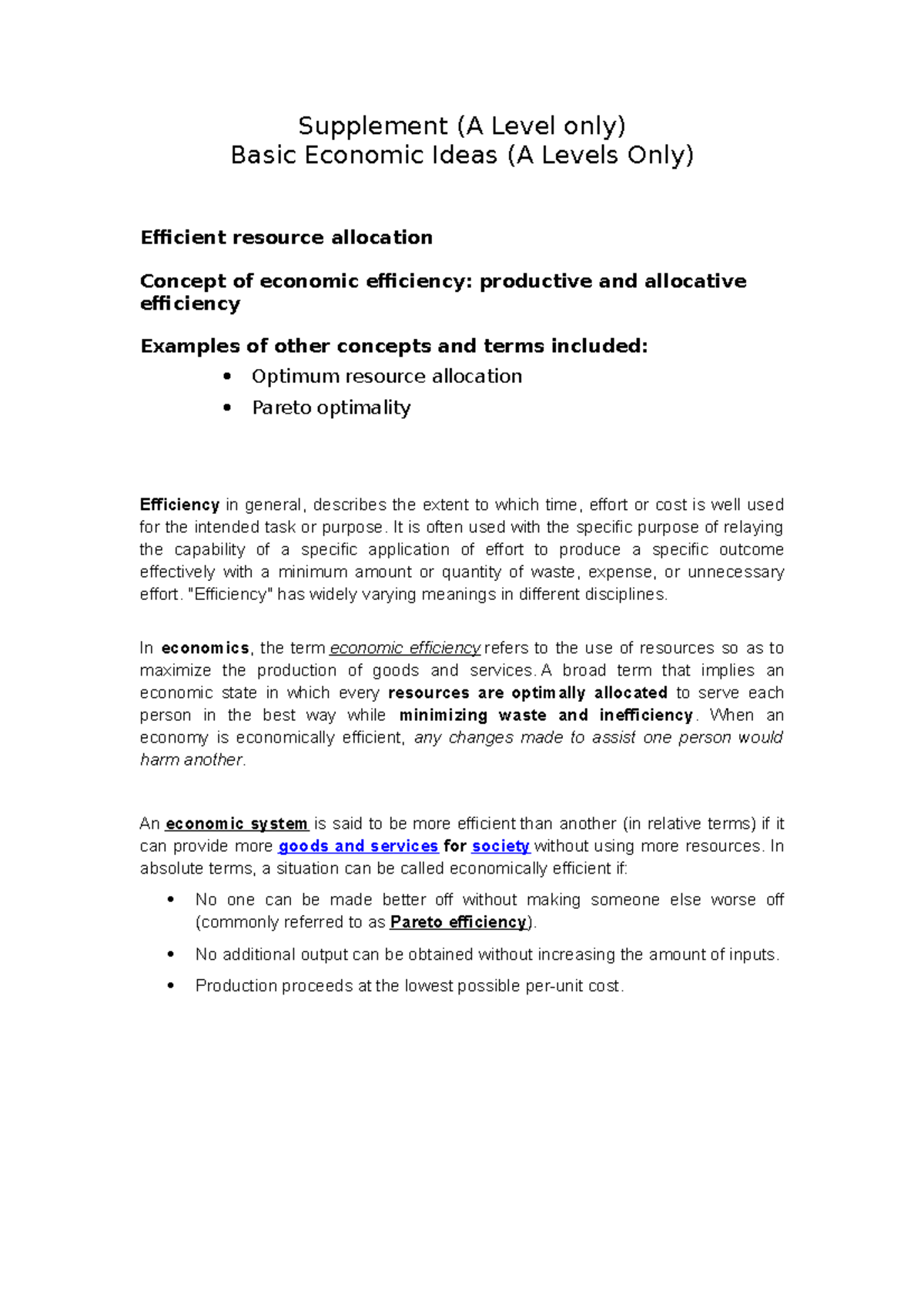 Economic Efficiency Examples