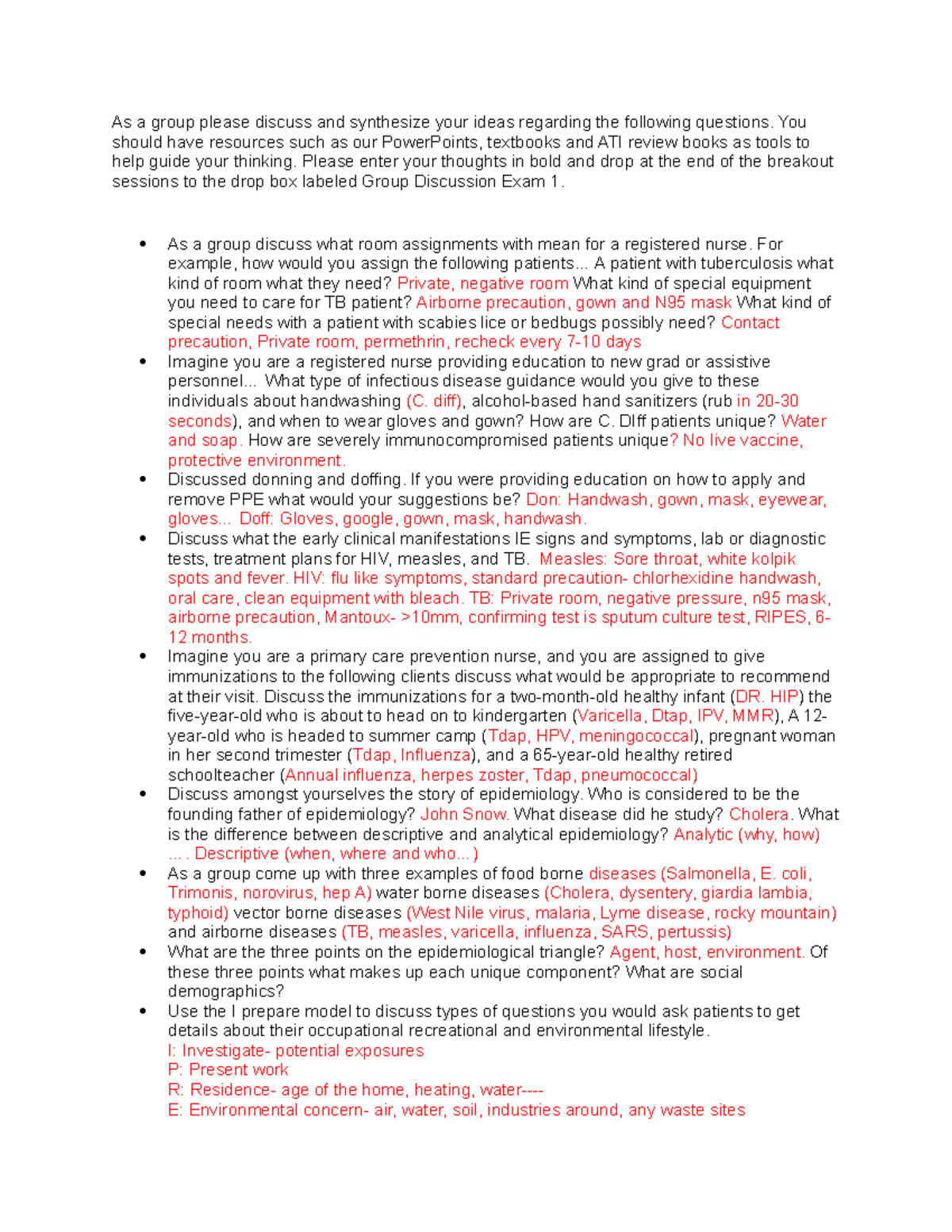 Group Discussion Exam 1 - As a group please discuss and synthesize your ...