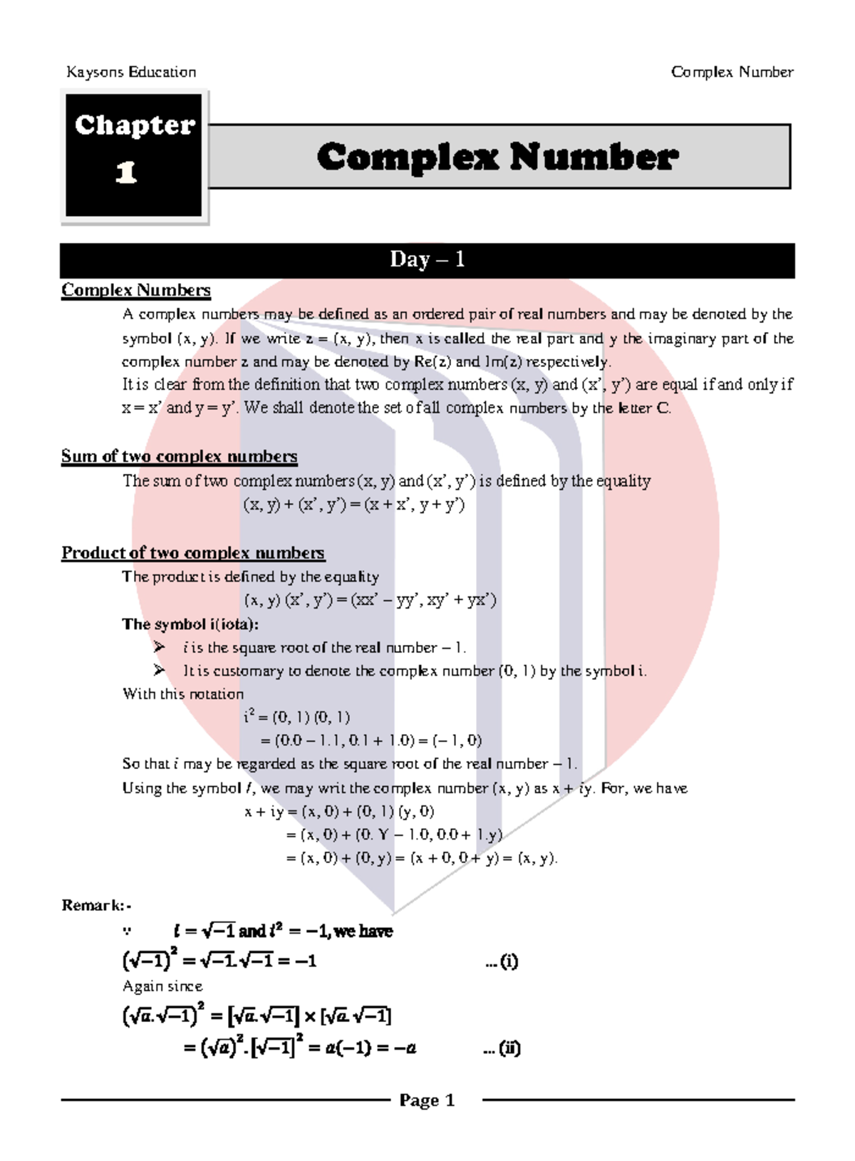 Alegbra-Book - PRACTICE - Kaysons Education Complex Number Day – 1 Complex Numbers A complex ...