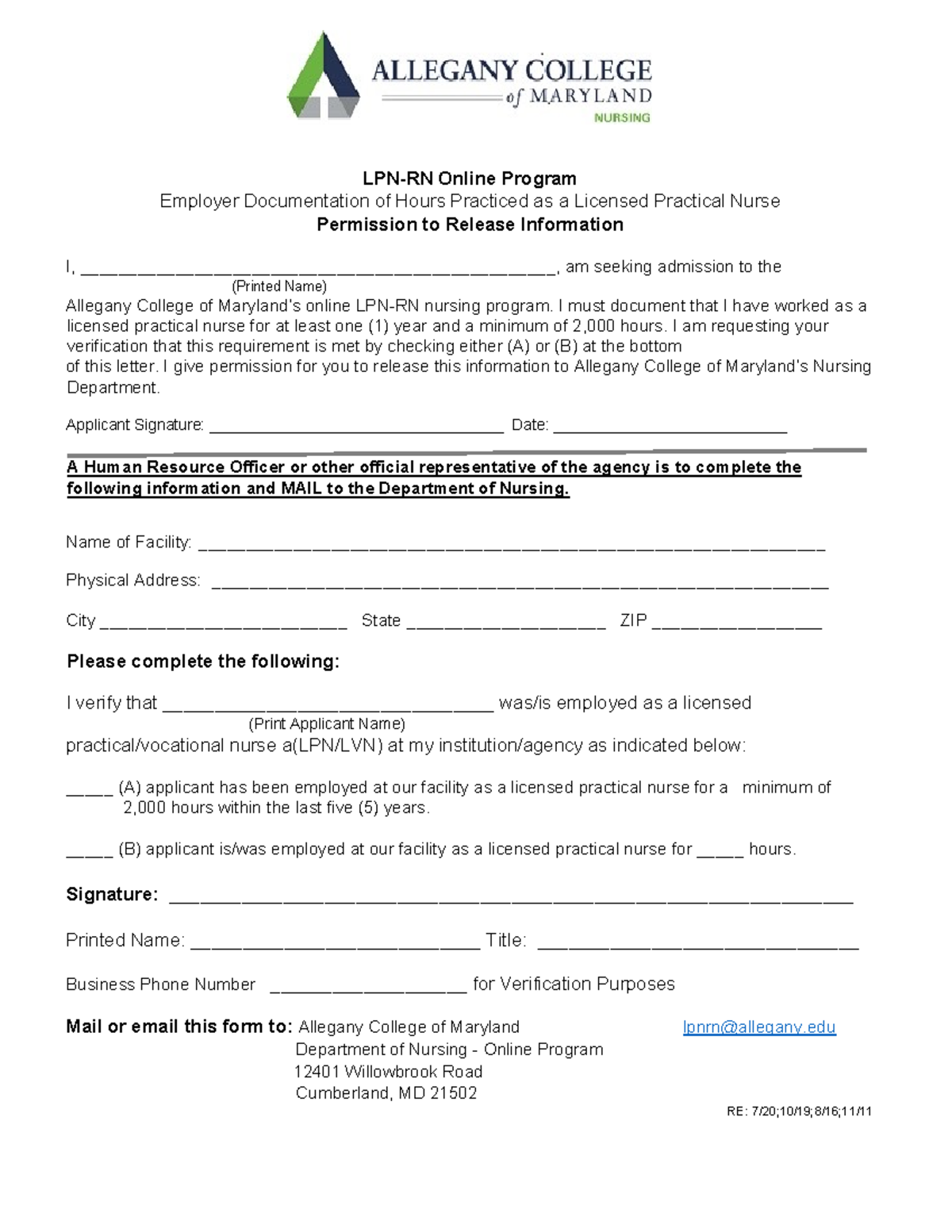 Employer-Verification-Form-2020 - LPN-RN Online Program Employer ...