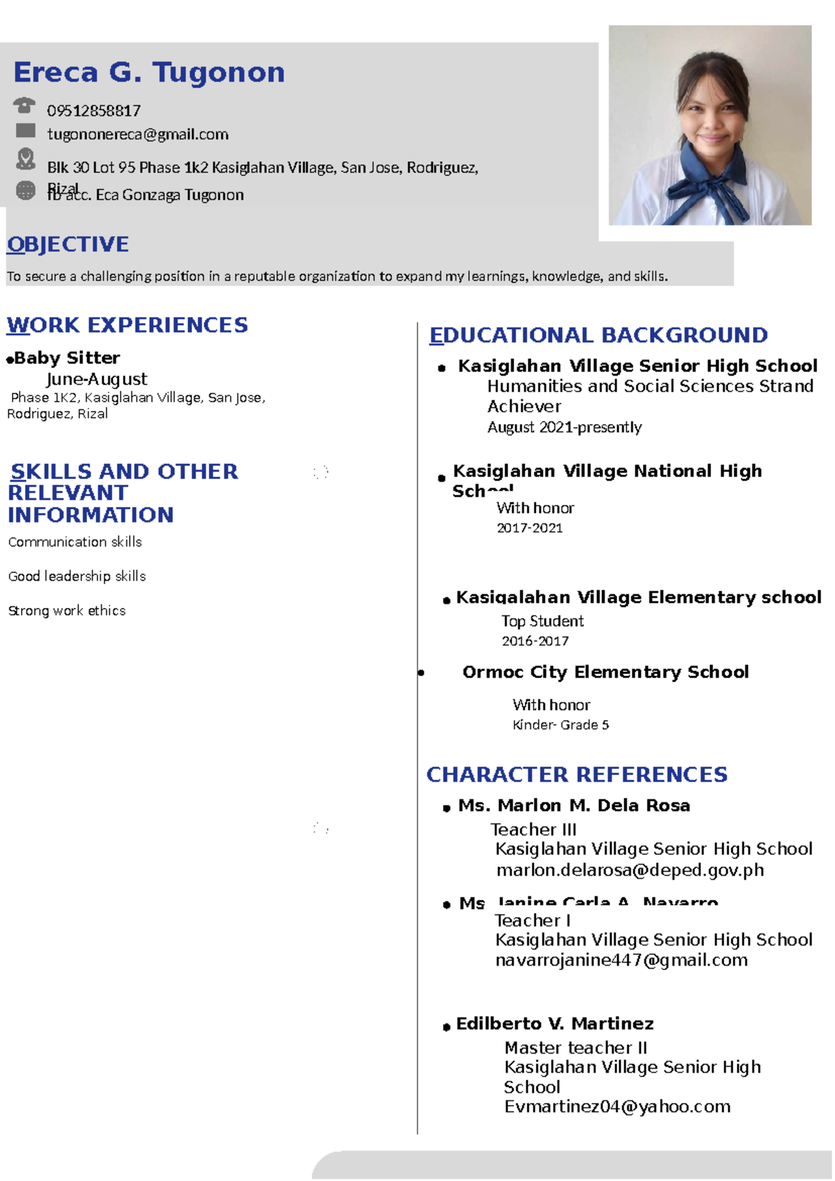 RESUME FOR IMMERSION - To secure a challenging position in a reputable ...