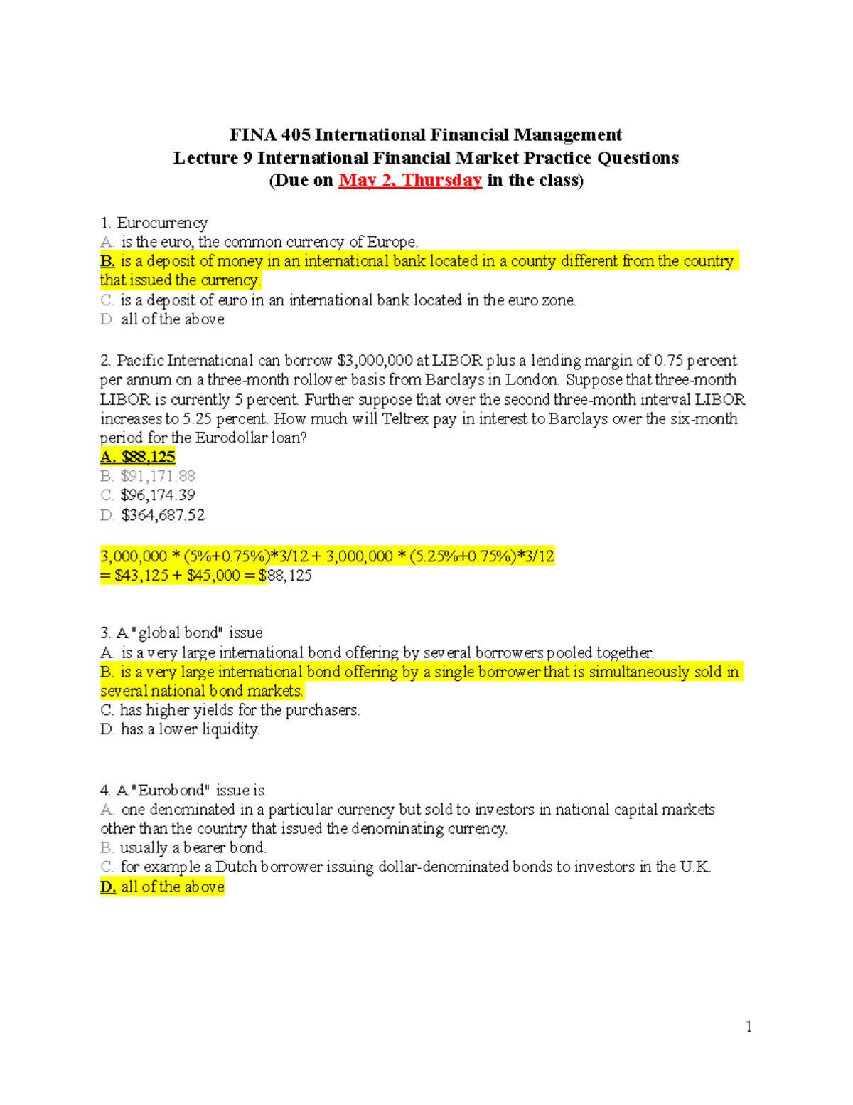 9. FINA 405 Chapter 111213 - International Financial Markets (solution ...
