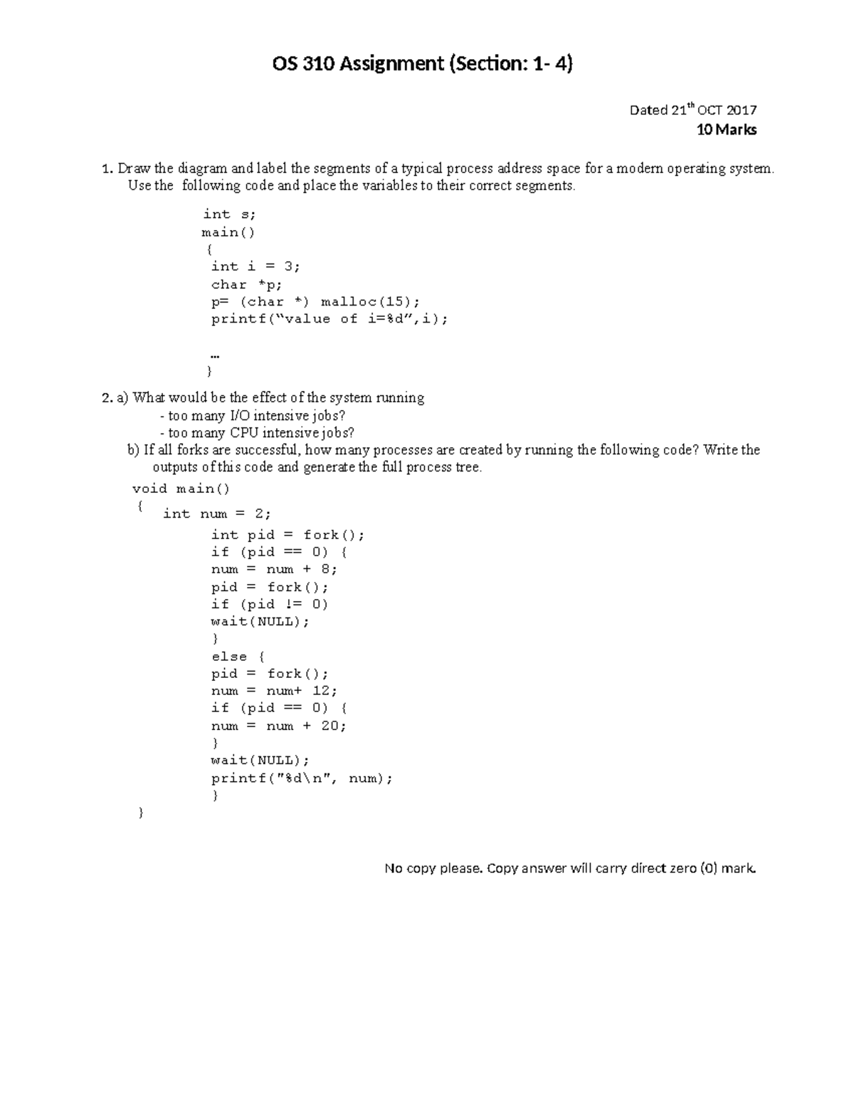 OS Assignment-1 - academic notes - OS 3 10 Assignment (Section: 1- 4 ...