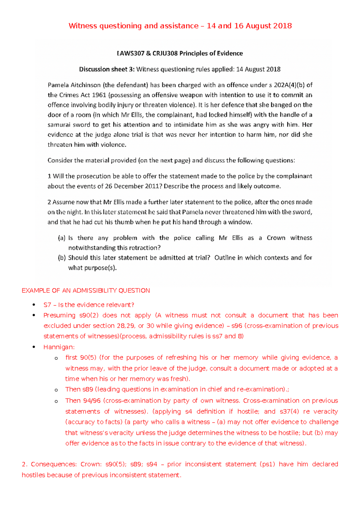 Witness questioning and assistance - Example - Witness questioning and ...