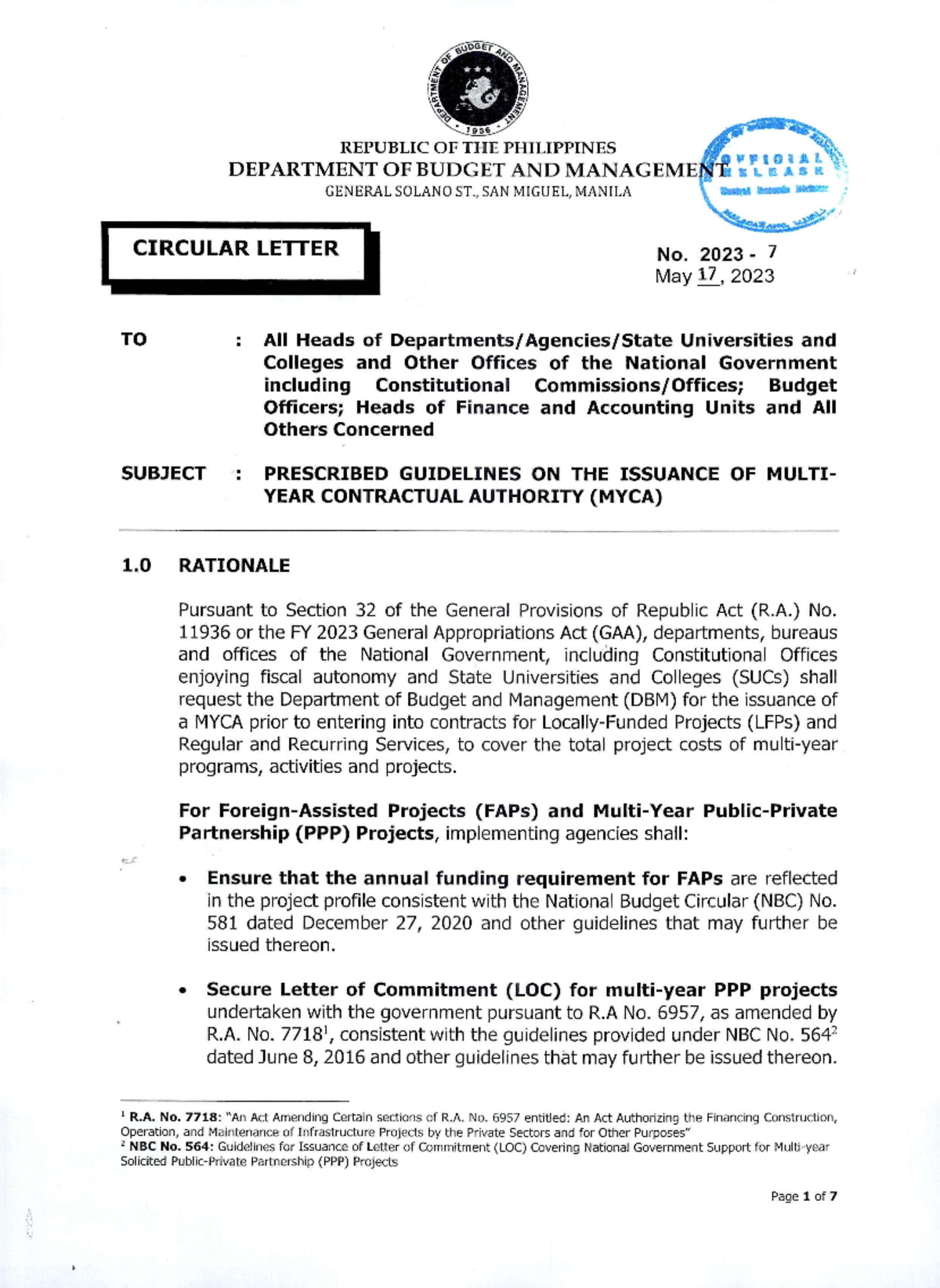 MYCA Requirements Circular- Letter-NO-2023-7- Dated-MAY-17-2023 - ####### REPUBLIC OF THE - Studocu