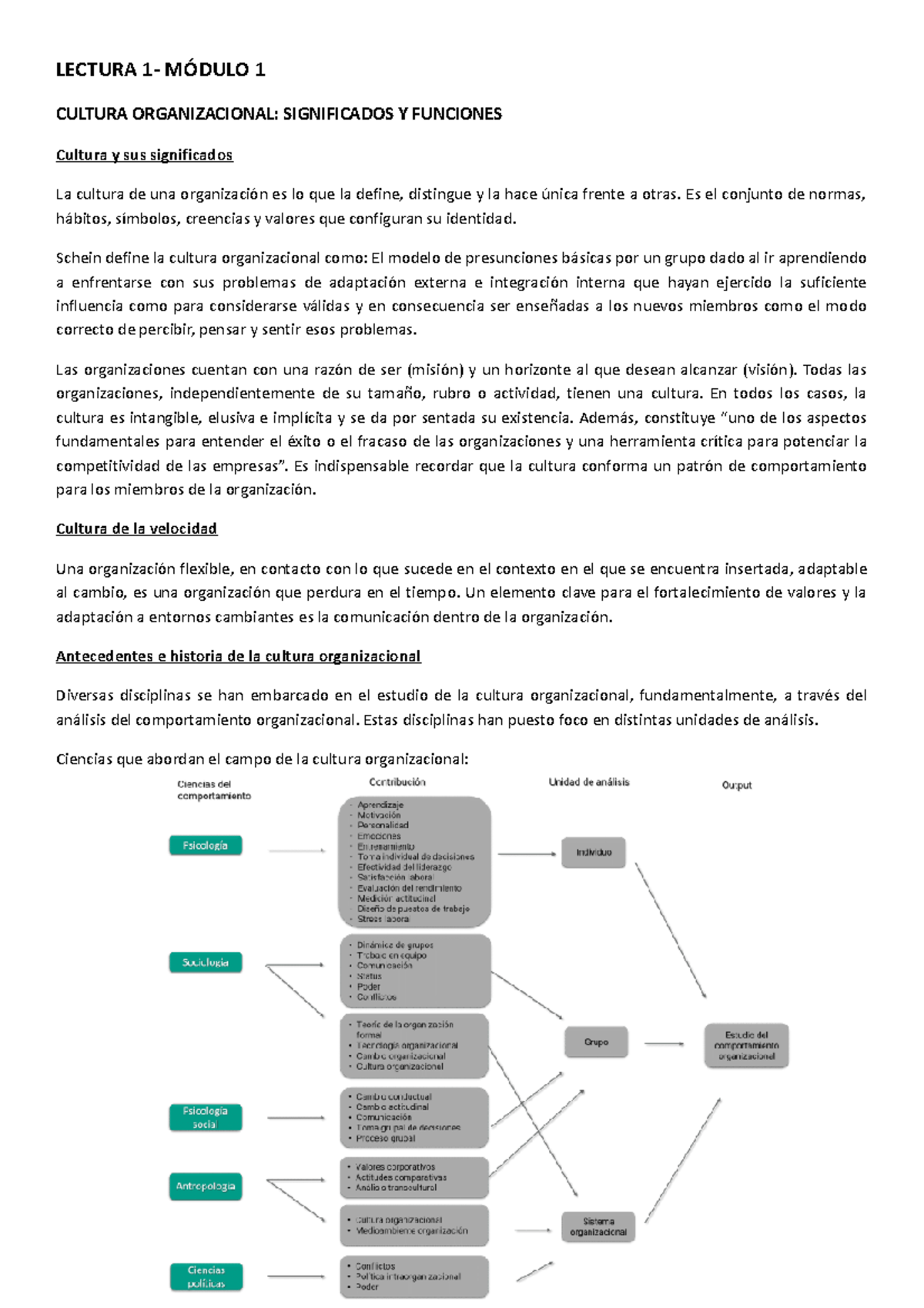 Cultura organizacional - LECTURA 1- MÓDULO 1 CULTURA ORGANIZACIONAL ...