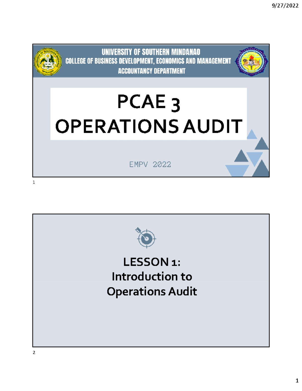 PCAE3 Lesson 1 - Introduction to Operations Audit - PCAE 3 OPERATIONS ...