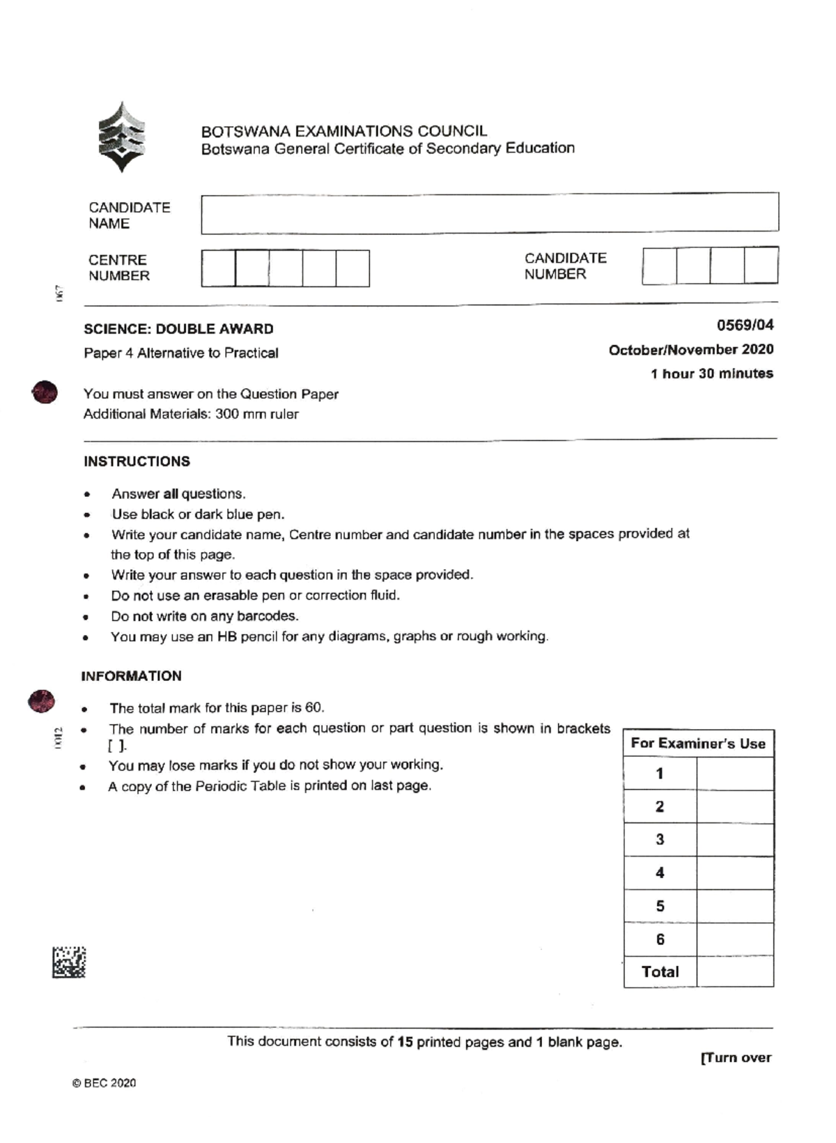 Sda pp4 2020 - Paper 2 - BOTSWANA EXAMINATIONS cOUNCIL Botswana General Certificate of Secondary ...