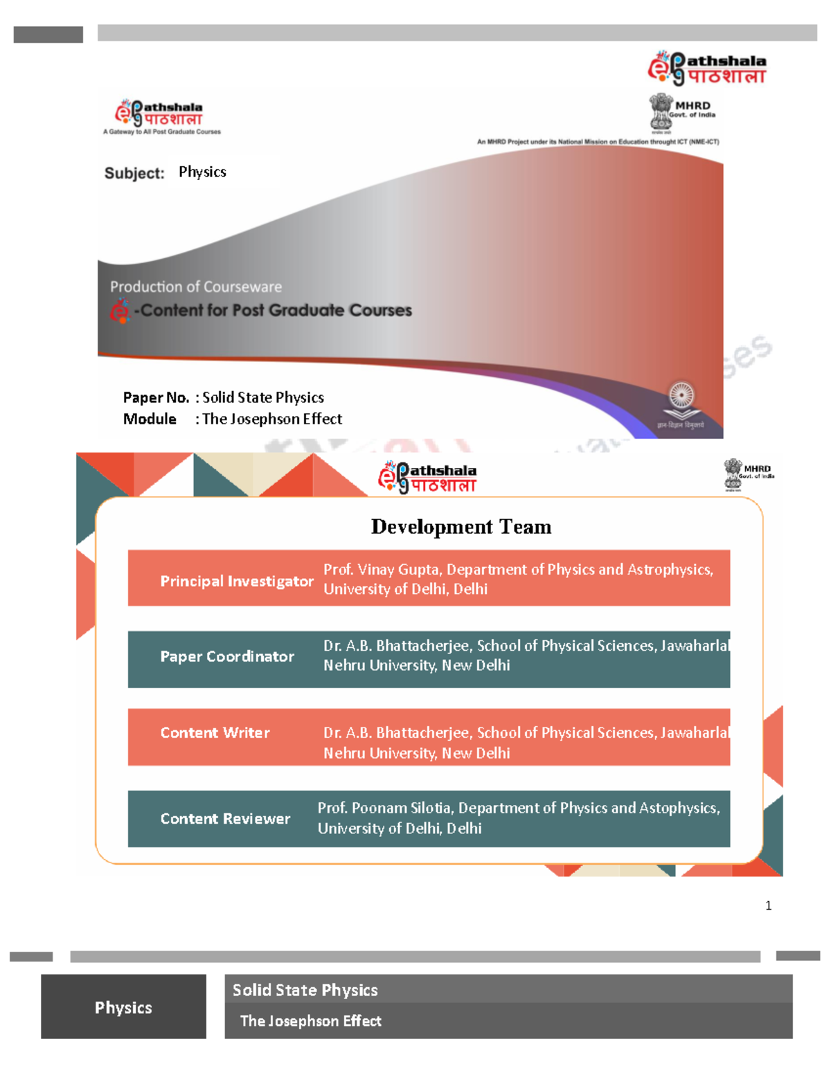 1505367227 module 28 quad1 - 1 Physics Solid State Physics Paper No. : Solid State Physics ...