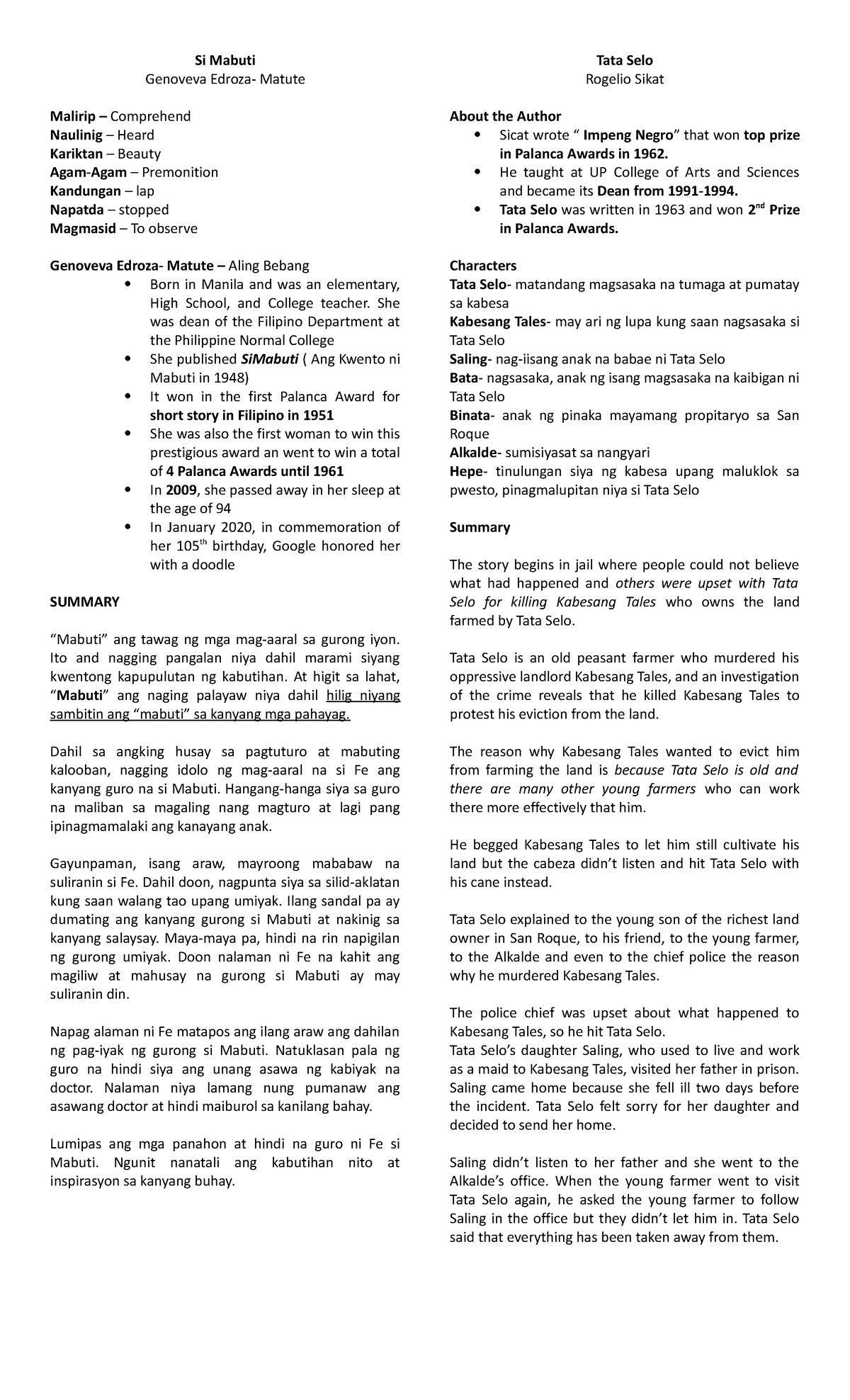 Asean - Si Mabuti Genoveva Edroza- Matute Malirip – Comprehend Naulinig ...