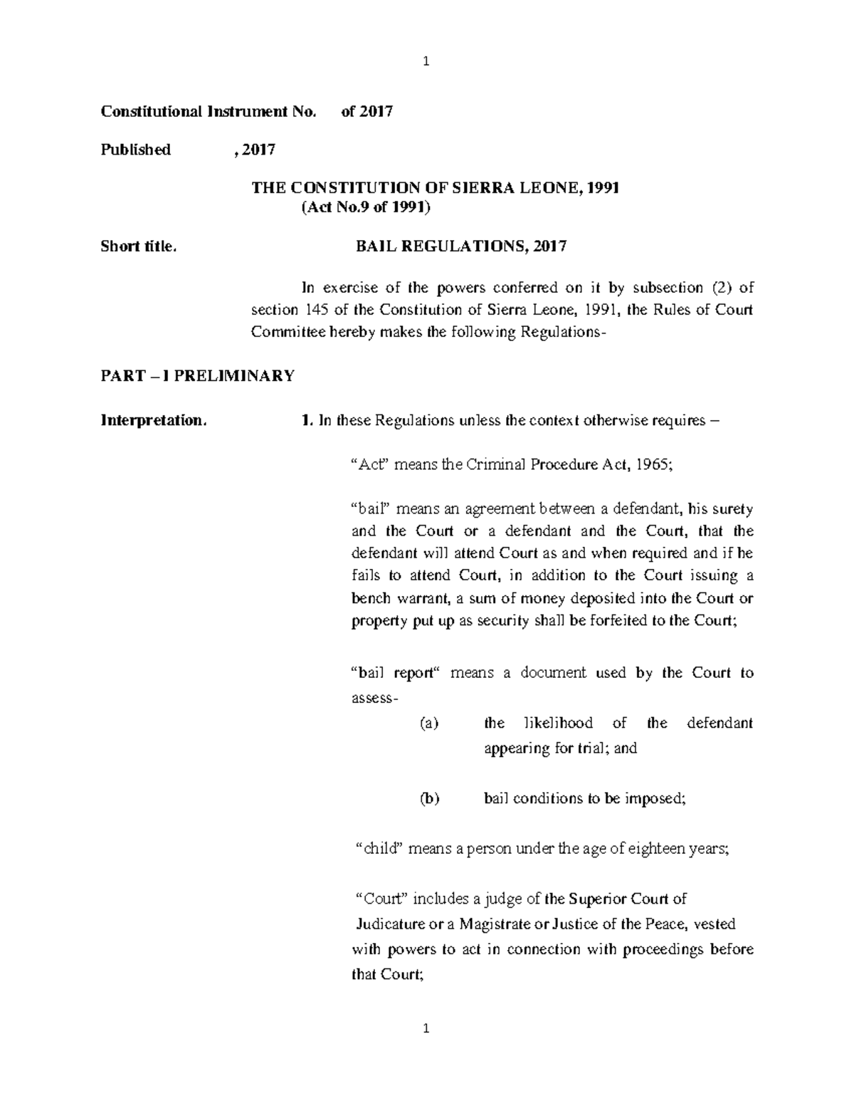 BAIL Regulations 2017 ( Final) - Constitutional Instrument No. of 2017 ...