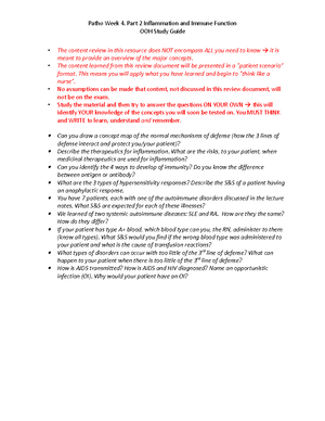 AO OOH Week 3 study guide-2023 - Patho Week 3. Part 1 Inflammation and ...