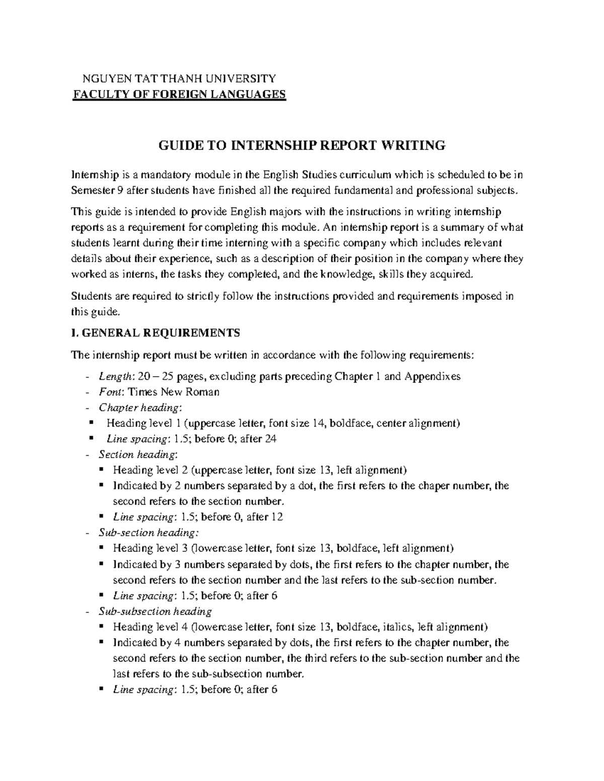 Internship Report Writing Guidance - NGUYEN TAT THANH UNIVERSITY ...