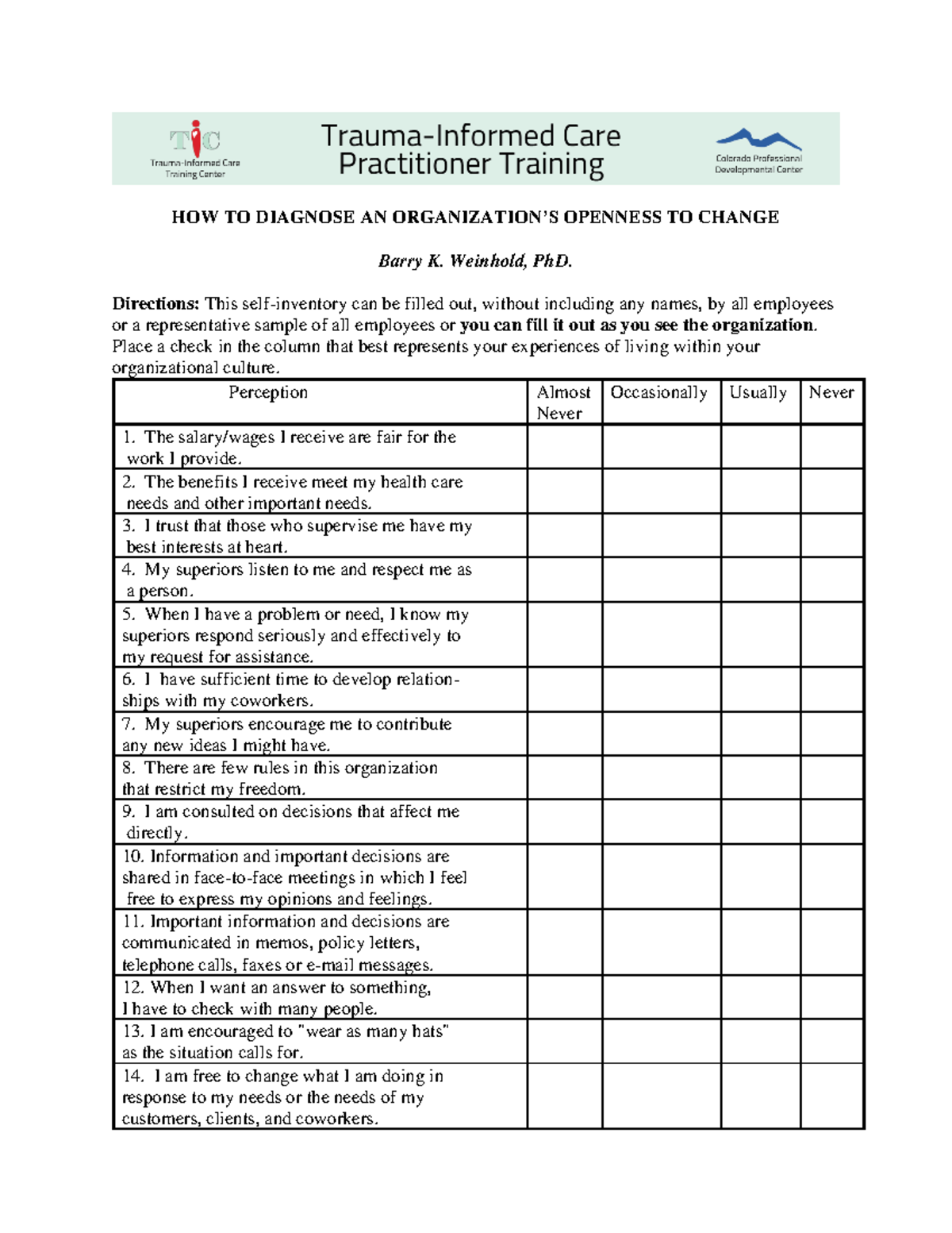 Diagnose Openness TO Change - HOW TO DIAGNOSE AN ORGANIZATION’S ...