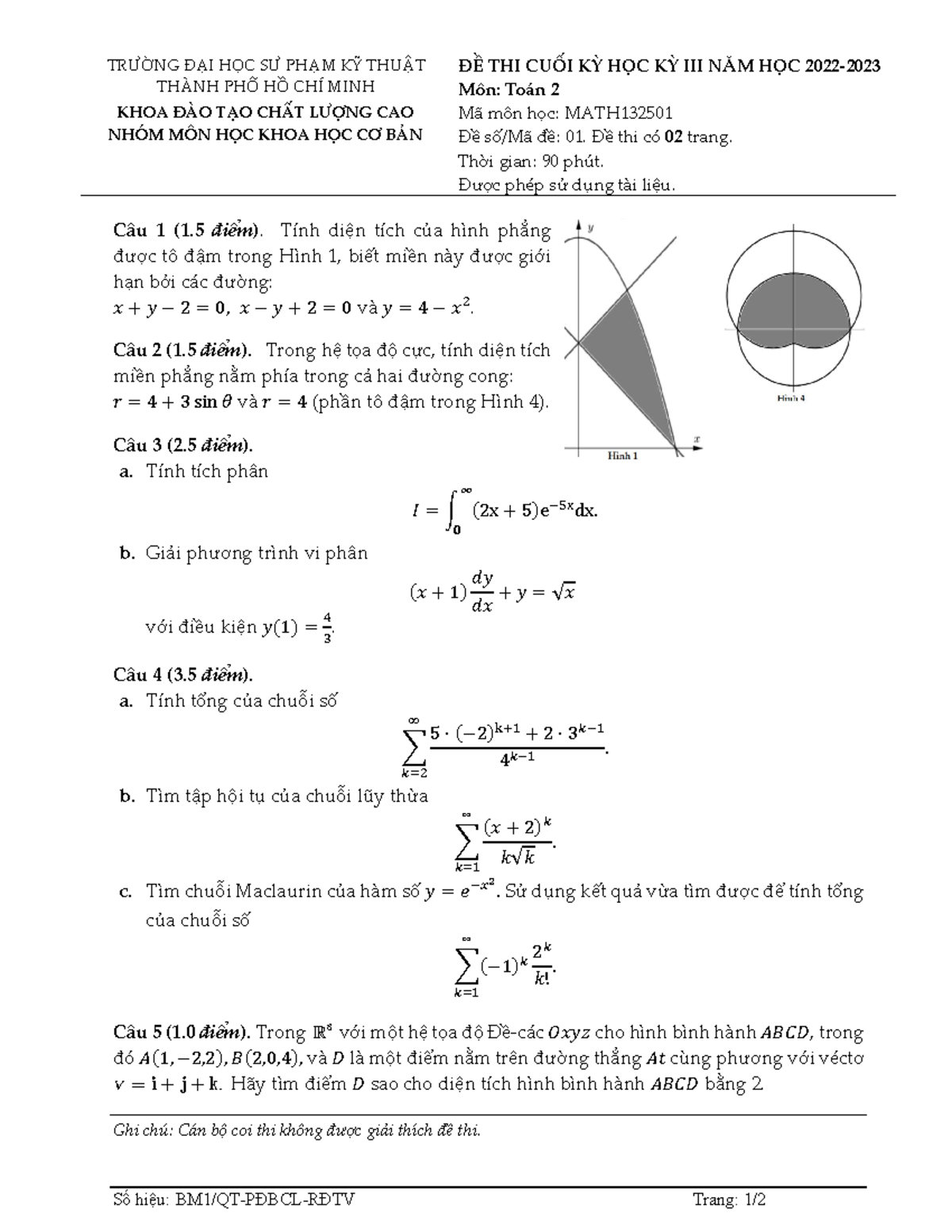 Toan2-clc - Djdjd - Số hiệu: BM1/QT-PĐBCL-RĐTV Trang: 1/ TRƯỜNG ĐẠI HỌC ...